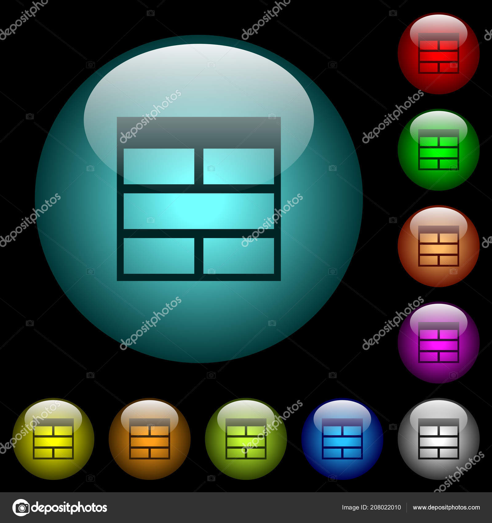 Spreadsheet Horizontally Merge Table Cells Icons Color Illuminated Spherical Glass — Stock ...