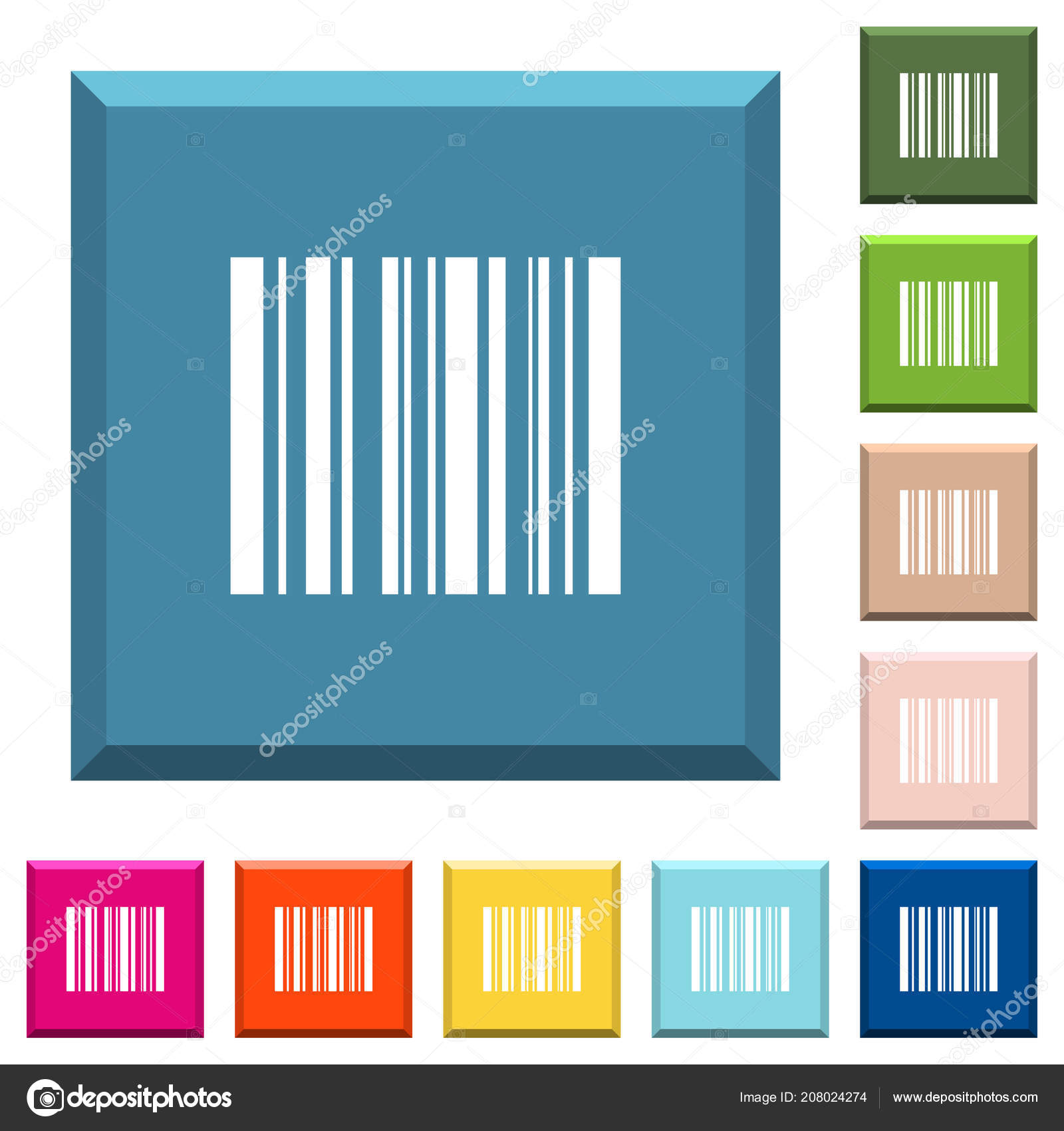 Barcode White Icons Edged Square Buttons Various Trendy Colors Stock ...