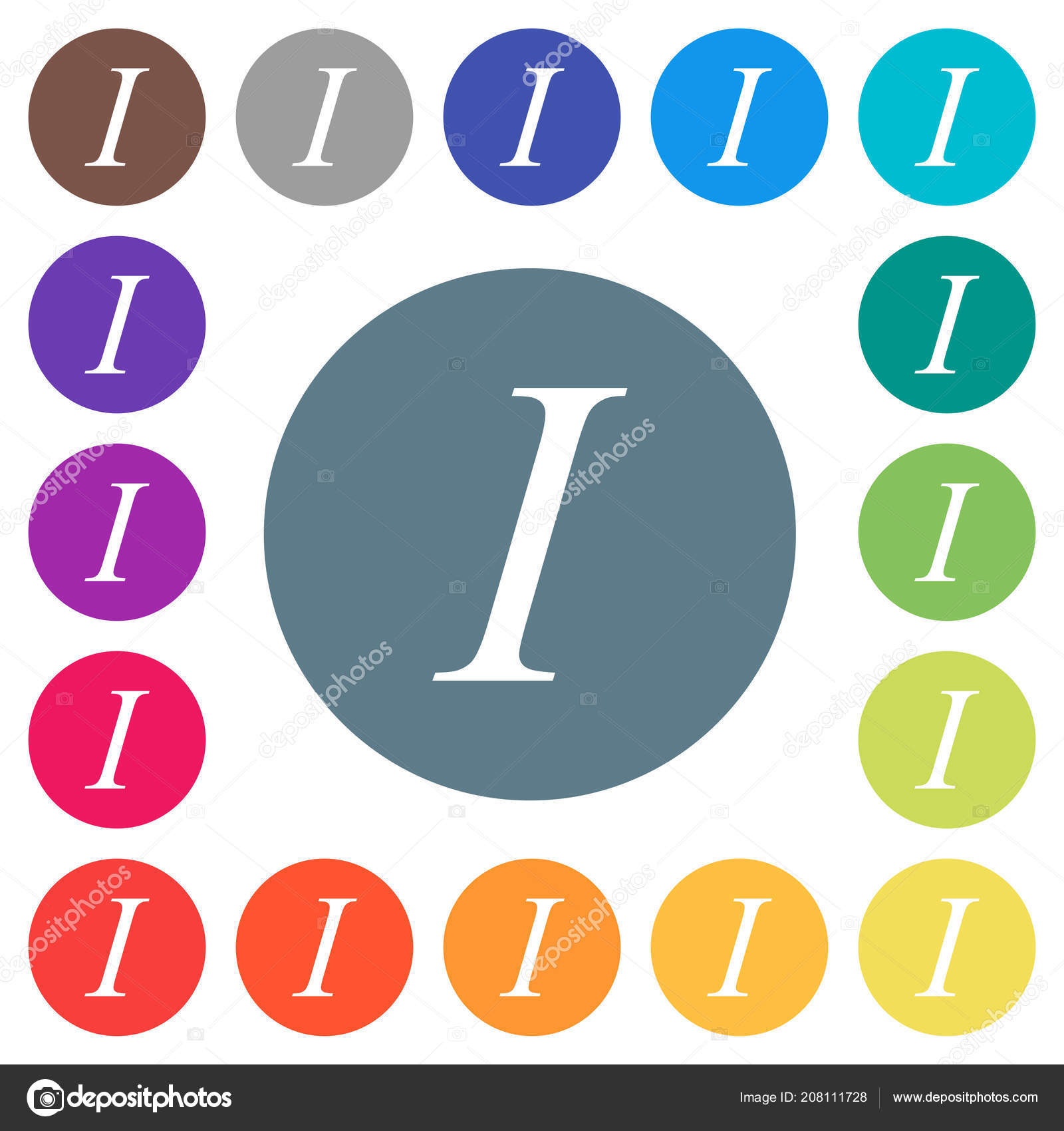 Italic Font Type Flat White Icons Color Backgrounds Background Color Stock Vector by ...