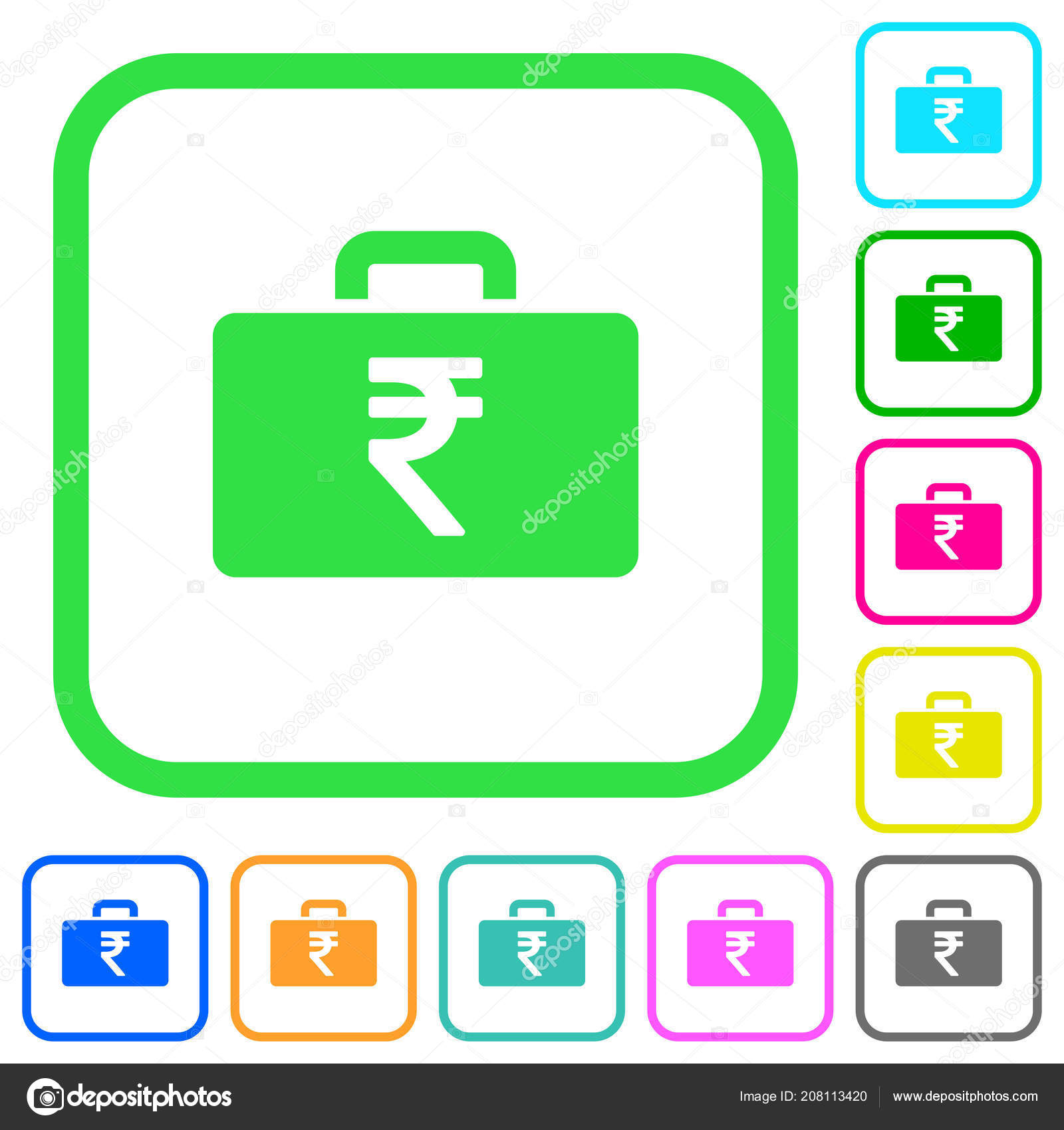 Indian Rupee Bag Vivid Colored Flat Icons Curved Borders White Stock ...