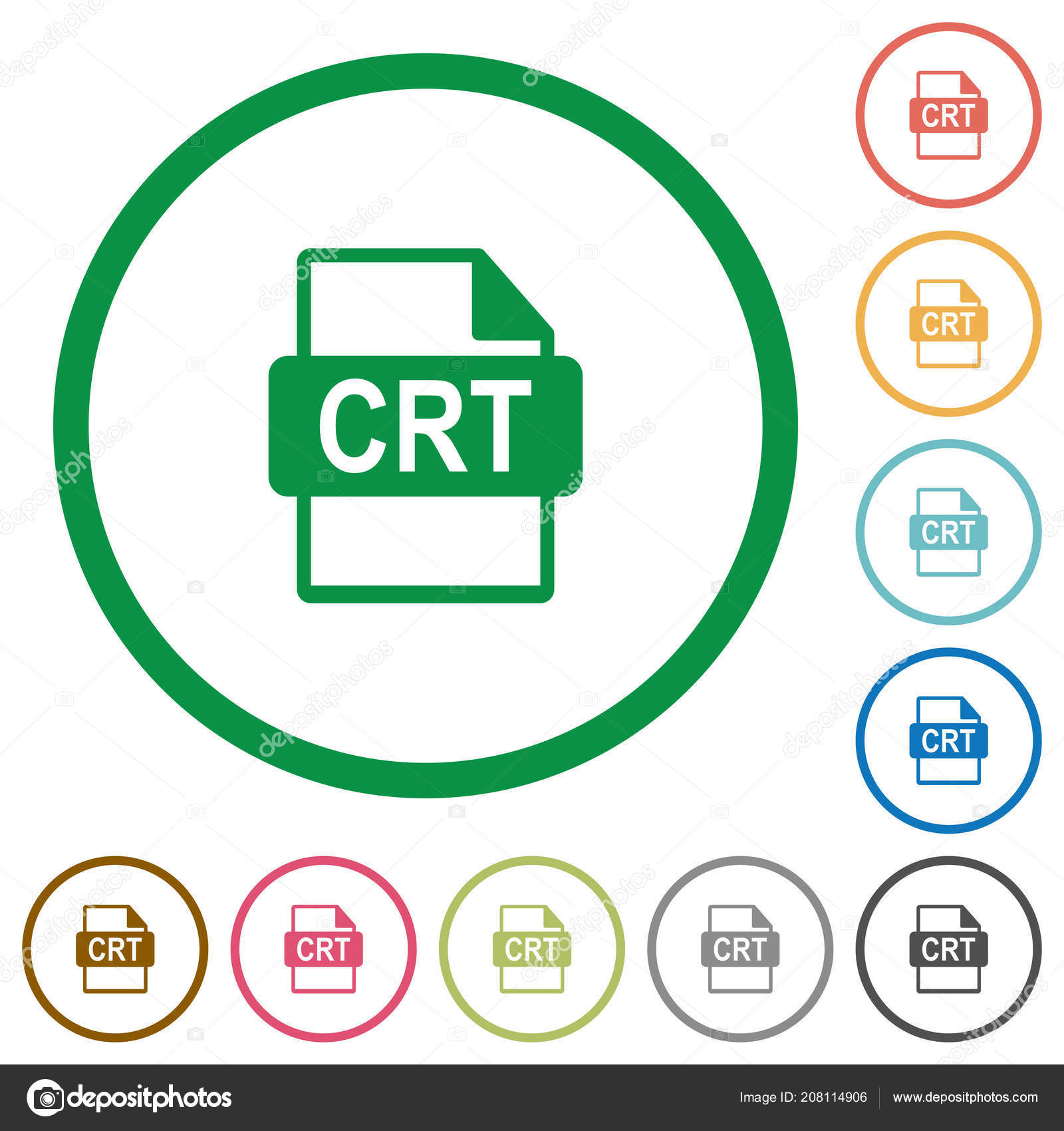 Crt File Format Flat Color Icons Outlines White Background Stock Vector ...