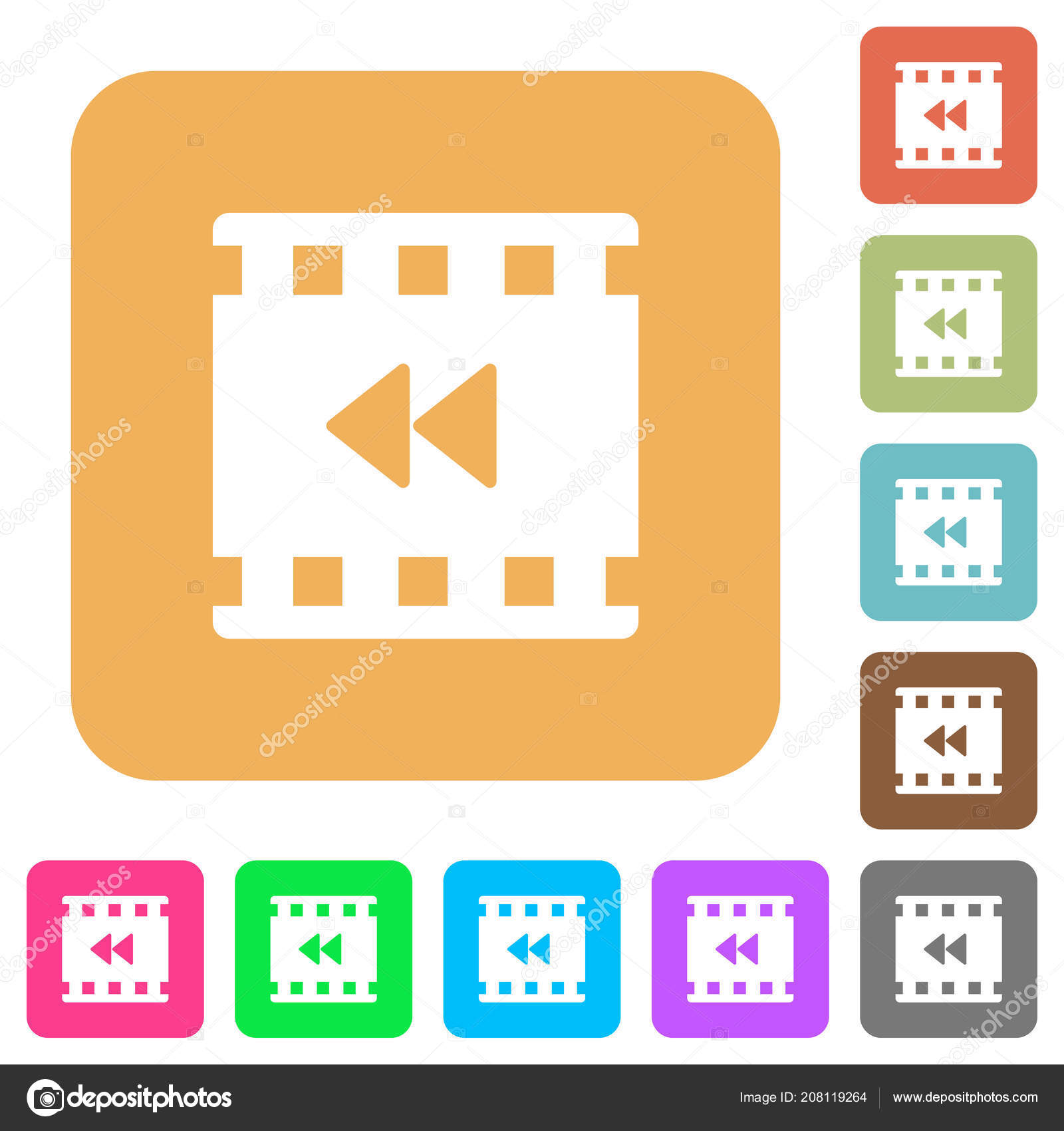 Movie Fast Backward Flat Icons Rounded Square Vivid Color Backgrounds ...