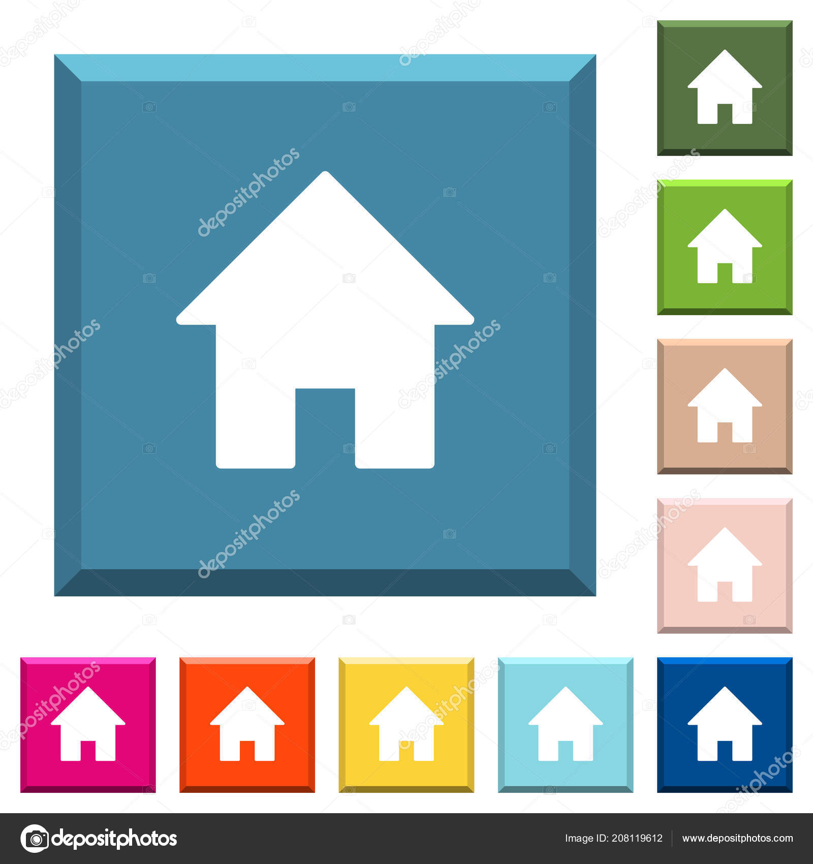 Home White Icons Edged Square Buttons Various Trendy Colors Stock ...