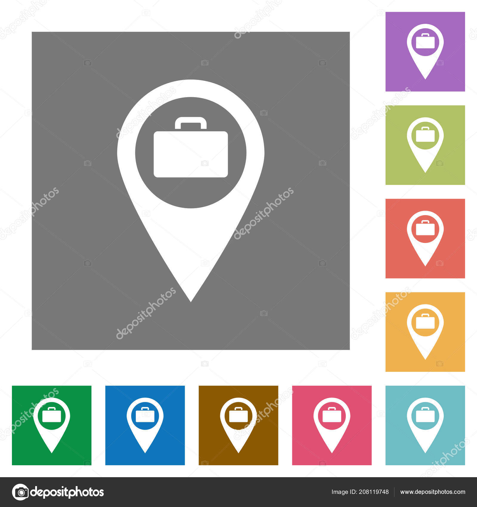 Baggage Storage Gps Map Location Flat Icons Simple Color Square Stock ...