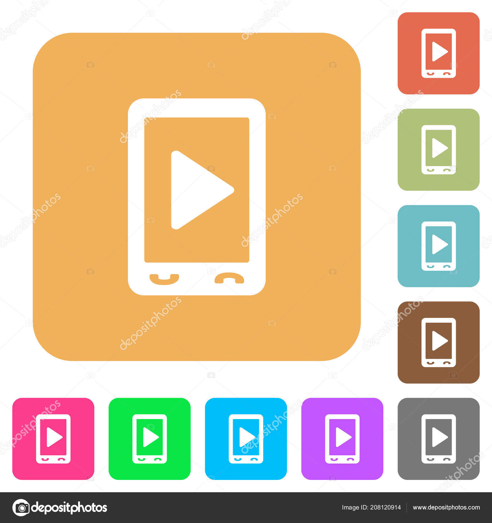 Mobile Play Media Flat Icons Rounded Square Vivid Color Backgrounds ...