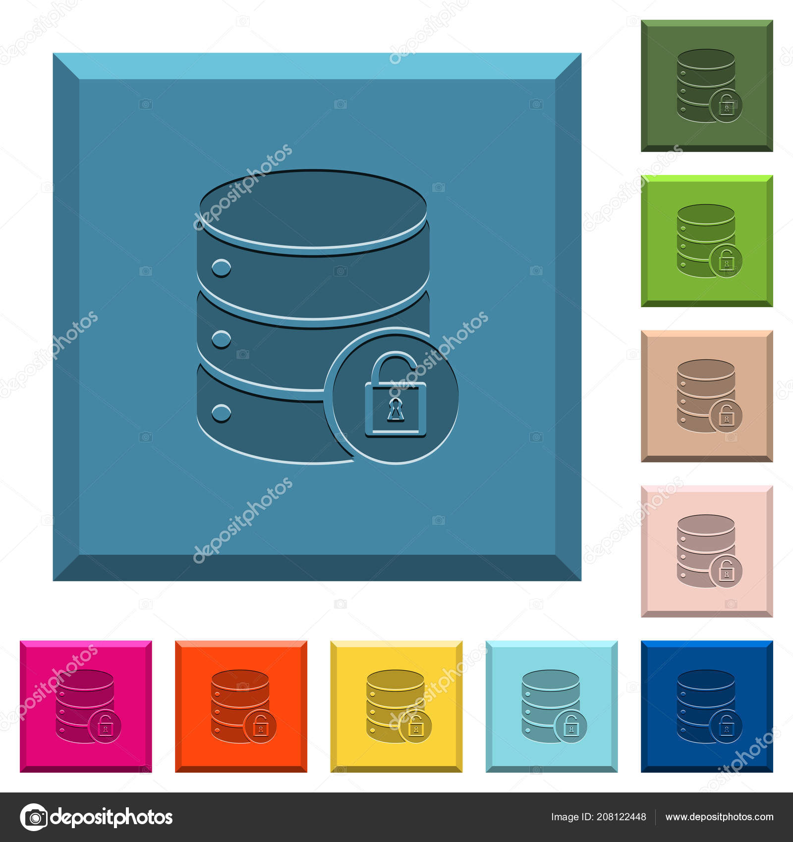 Unlock Database Engraved Icons Edged Square Buttons Various Trendy ...