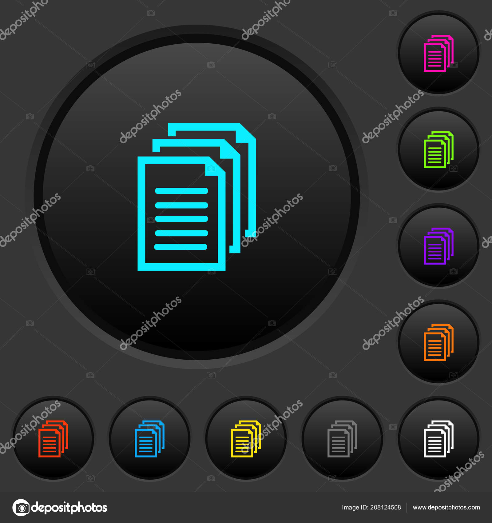 Multiple Documents Dark Push Buttons Vivid Color Icons Dark Grey Stock Vector Image by ...