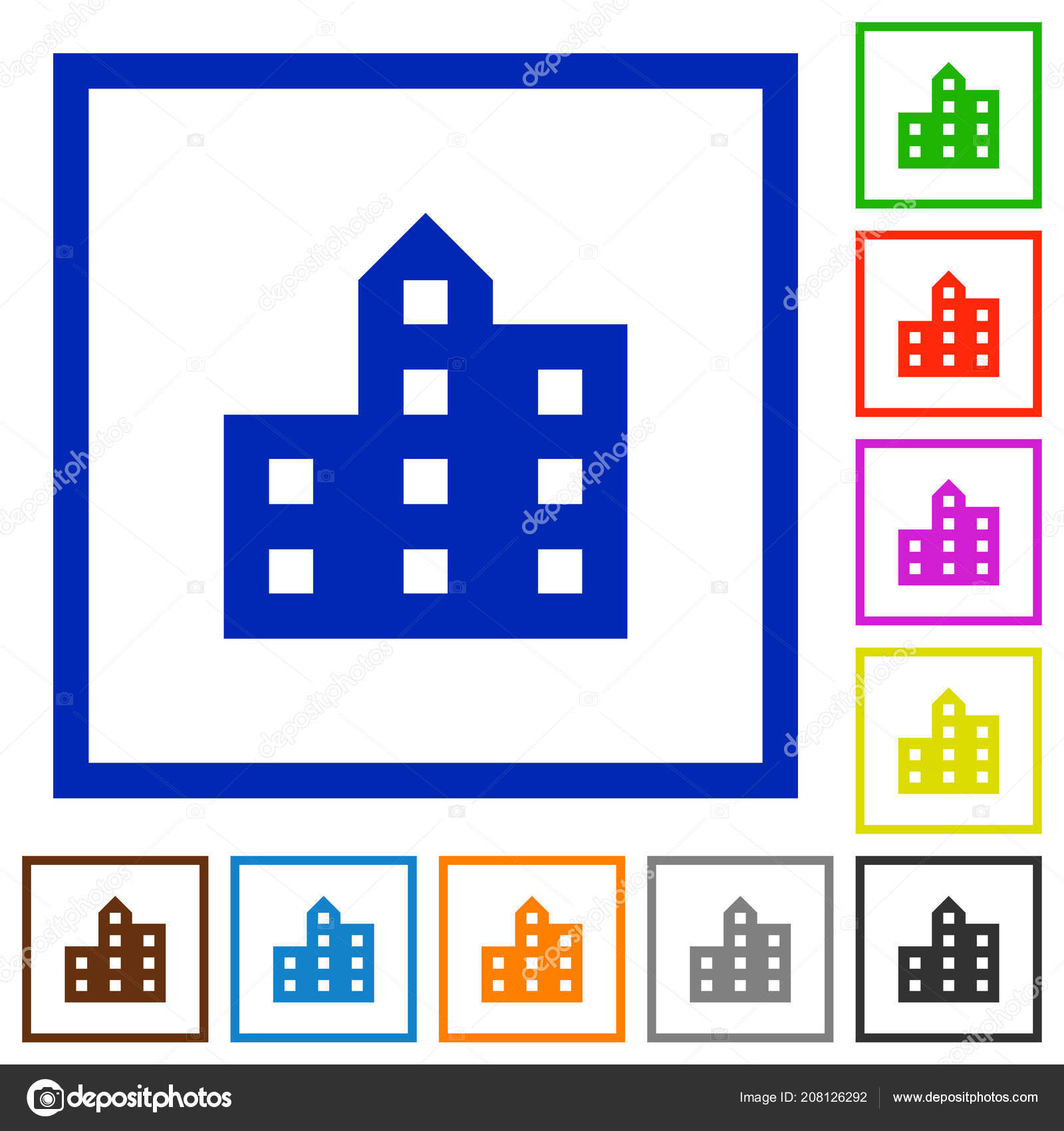 City Silhouette Flat Color Icons Square Frames White Background Stock ...