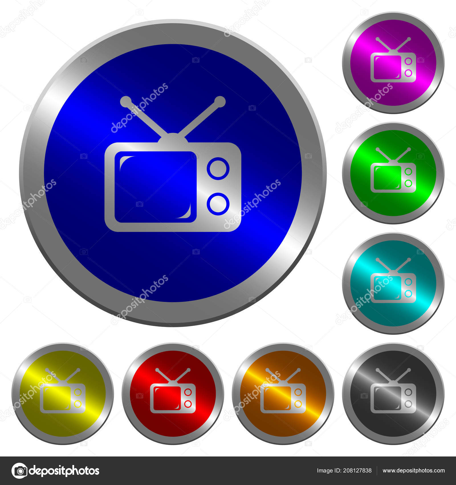 Vintage Retro Television Icons Luminous Coin Color Steel Buttons Stock ...