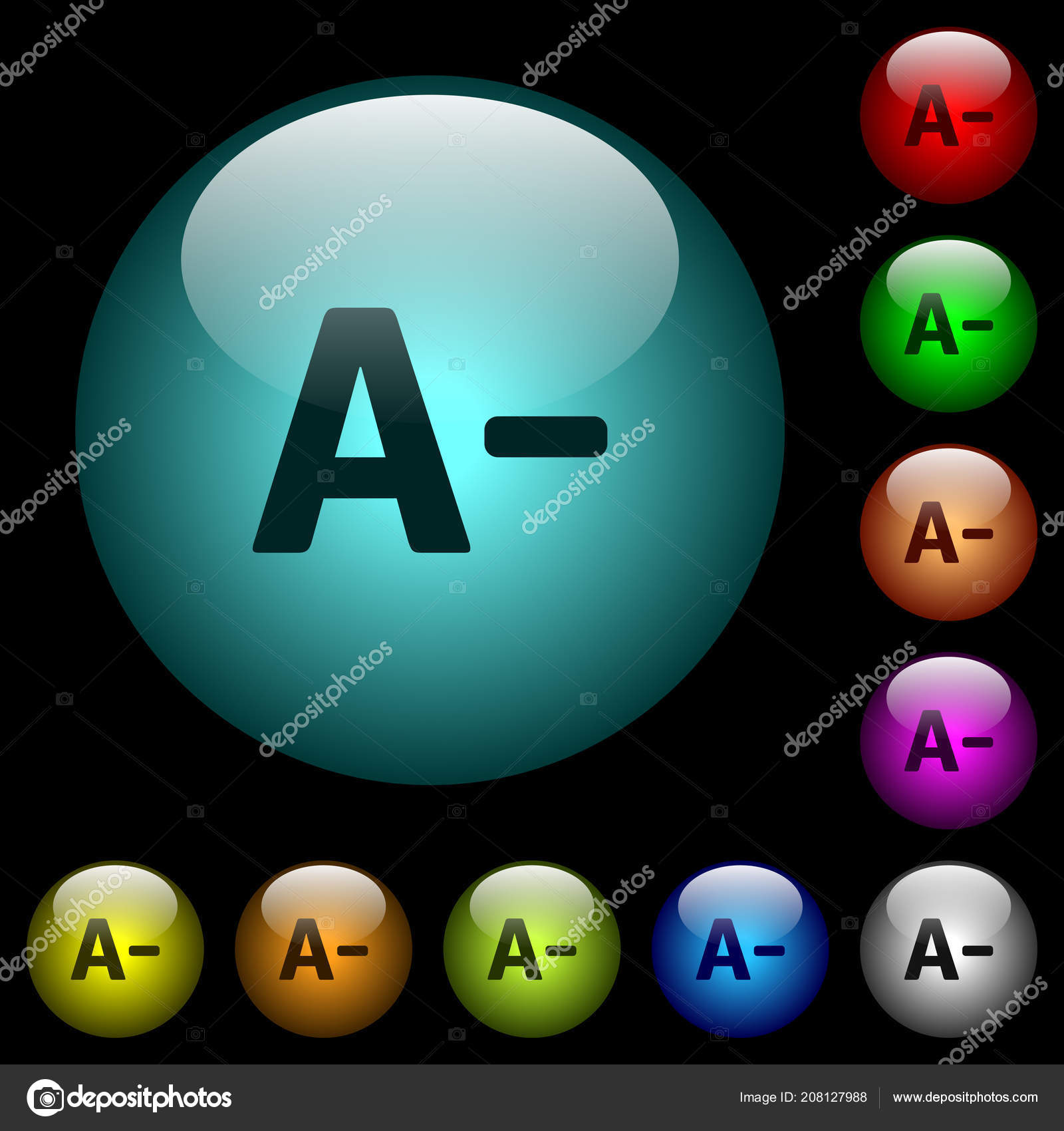 Decrease Font Size Icons Color Illuminated Spherical Glass Buttons ...