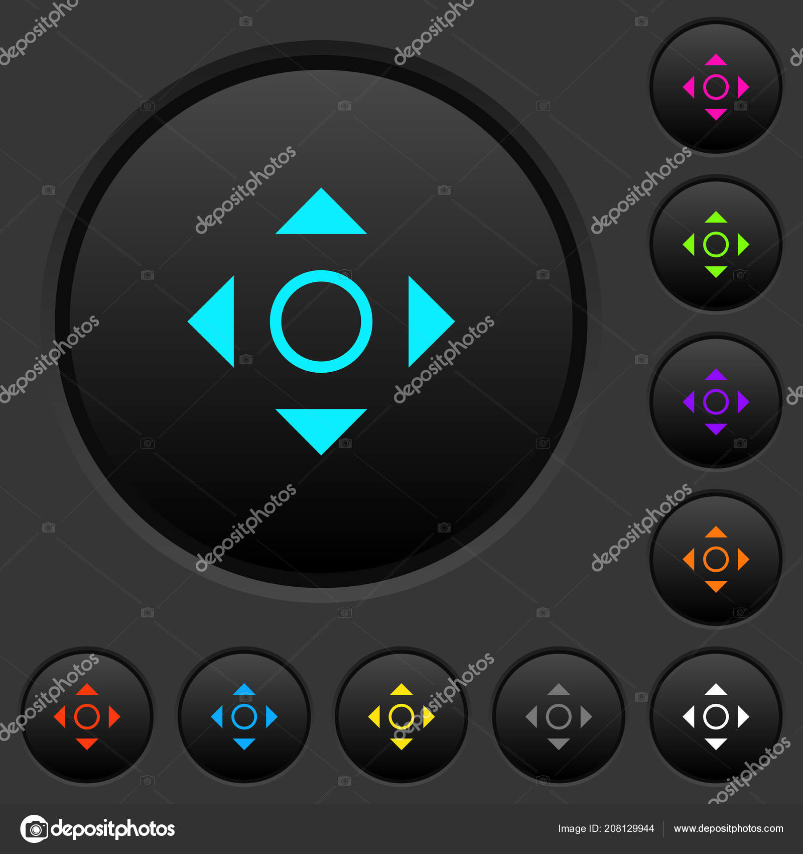 Scrolling Tool Dark Push Buttons Vivid Color Icons Dark Grey — Stock Vector © Renegadehomie