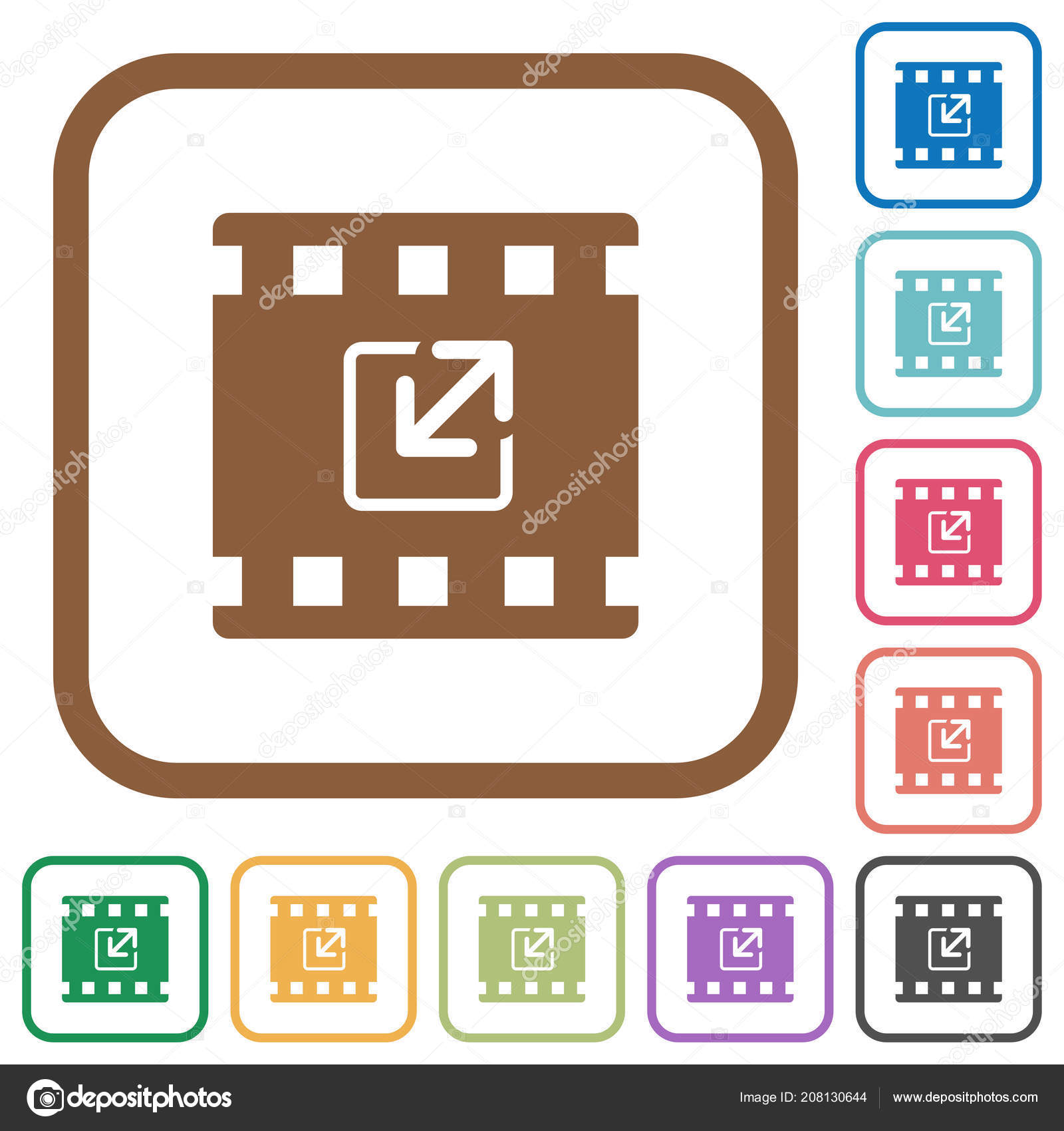 Resize Movie Simple Icons Color Rounded Square Frames White Background ...