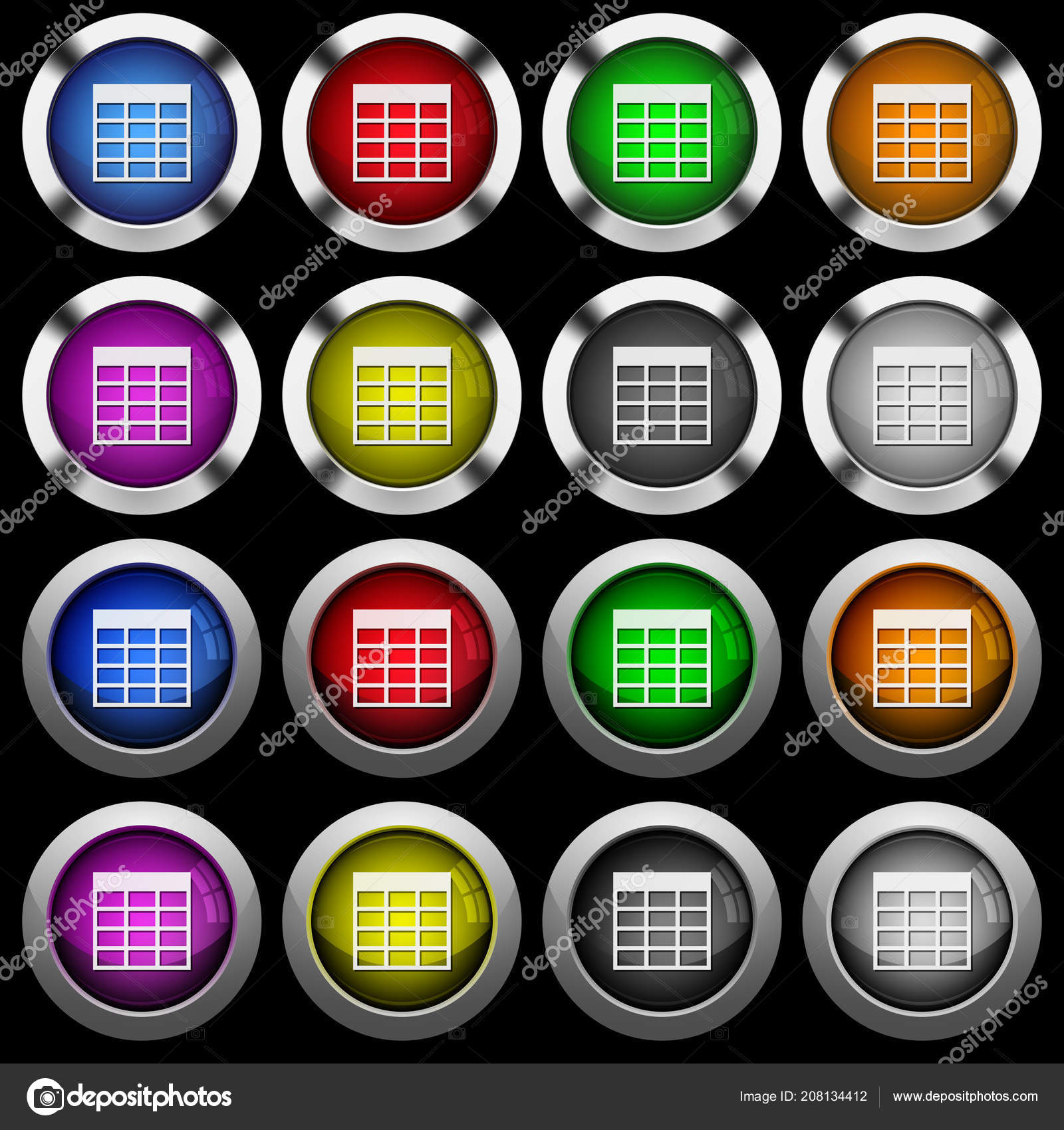 Spreadsheet Table White Icons Glossy Buttons Steel Frames Black ...