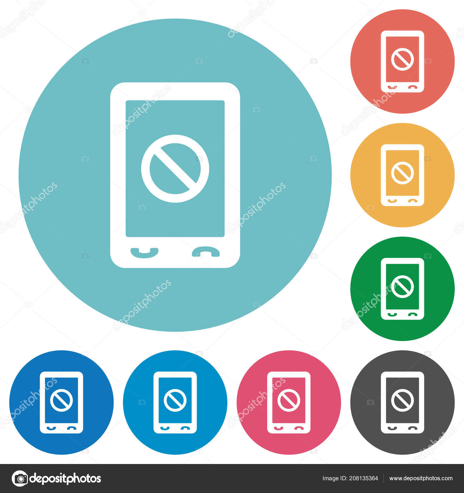 Mobile Disabled Flat White Icons Color Backgrounds Stock Vector by ...