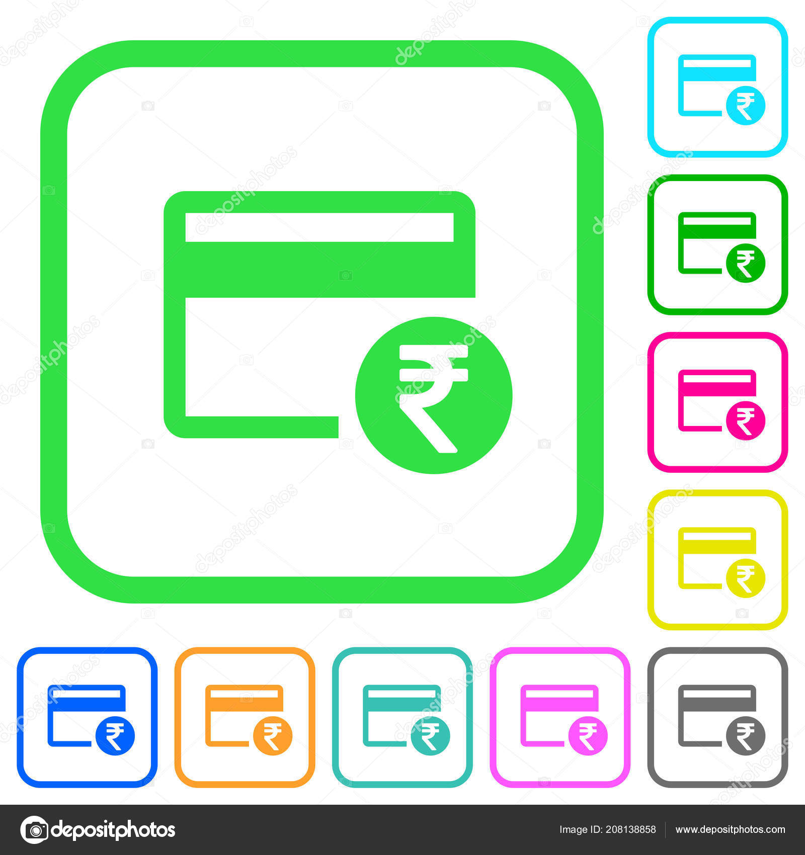 Rupee Credit Card Vivid Colored Flat Icons Curved Borders White Stock ...