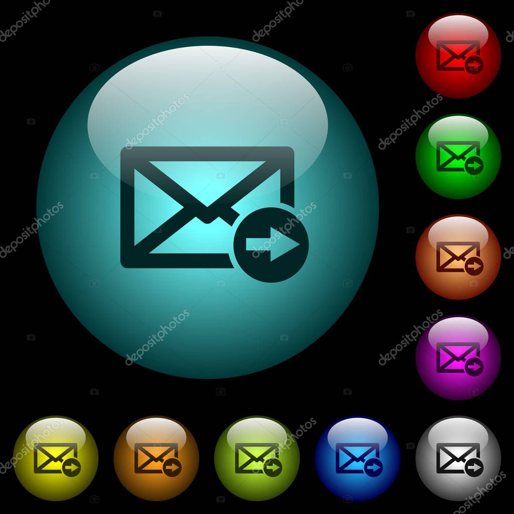Iconos de reenvío de correo en color iluminado botones de vidrio ... Iconos de reenvío de correo en color iluminado botones de vidrio ...
