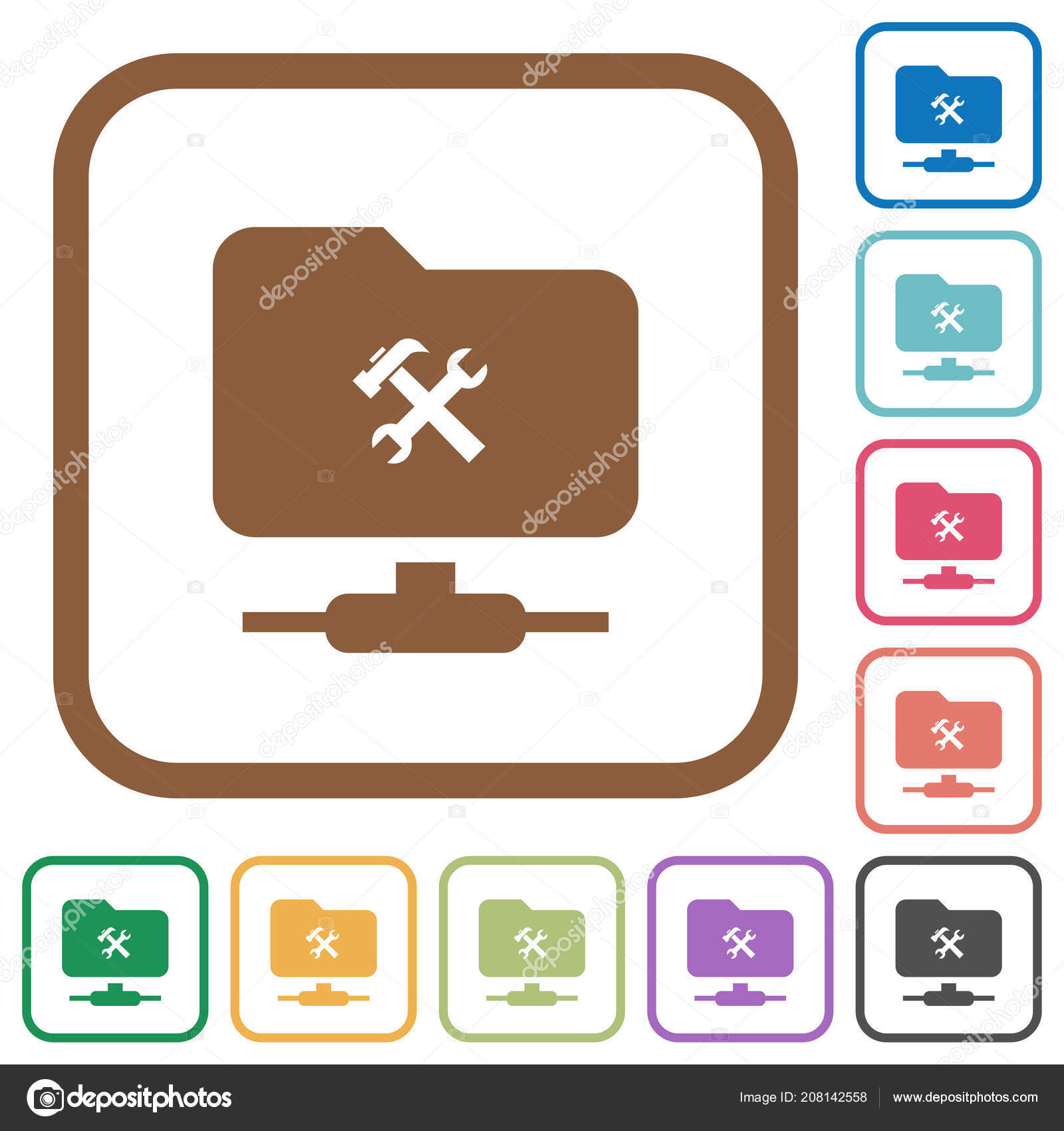 Ftp Tools Simple Icons Color Rounded Square Frames White Background Stock Vector by ...