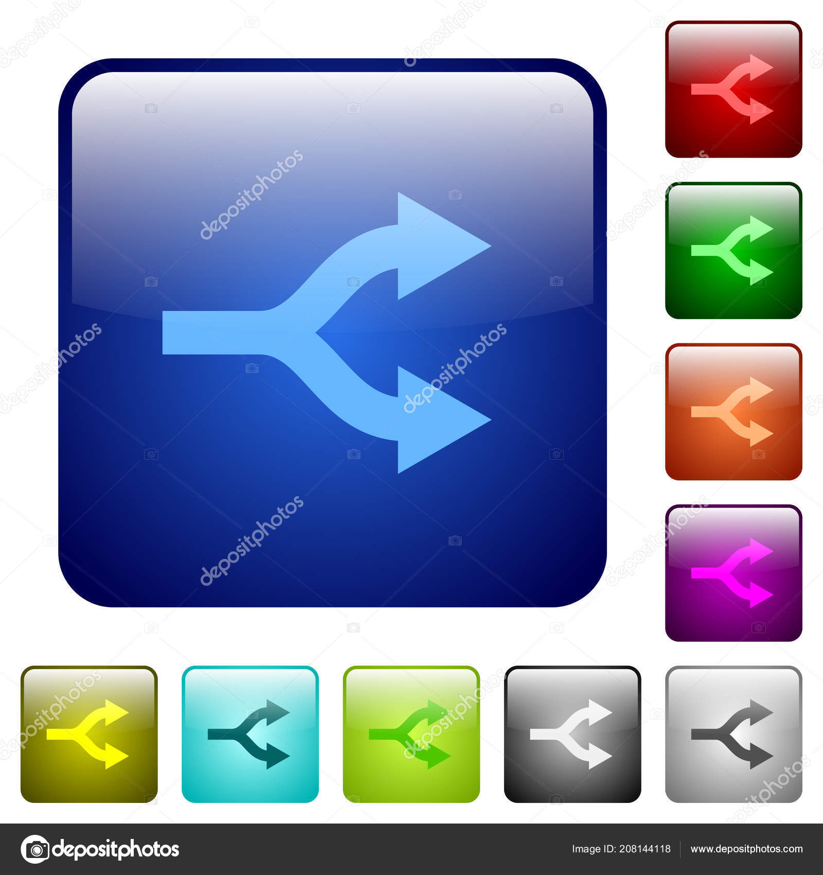 Split Arrows Icons Rounded Square Color Glossy Button Set Stock Vector ...