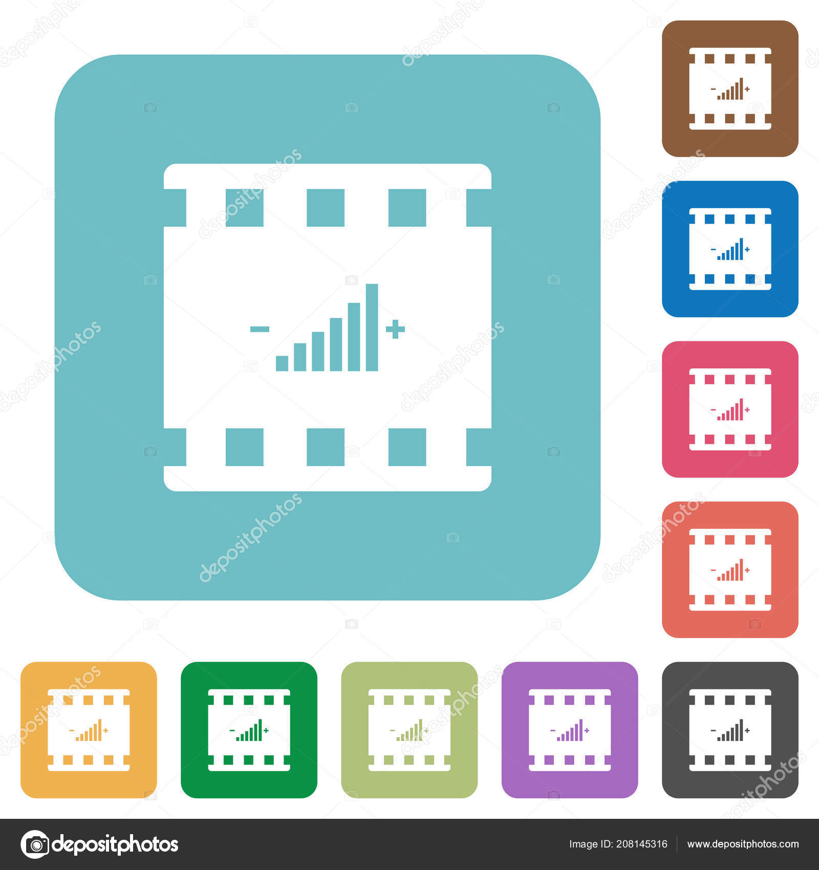 Movie Adjusting White Flat Icons Color Rounded Square Backgrounds Stock ...