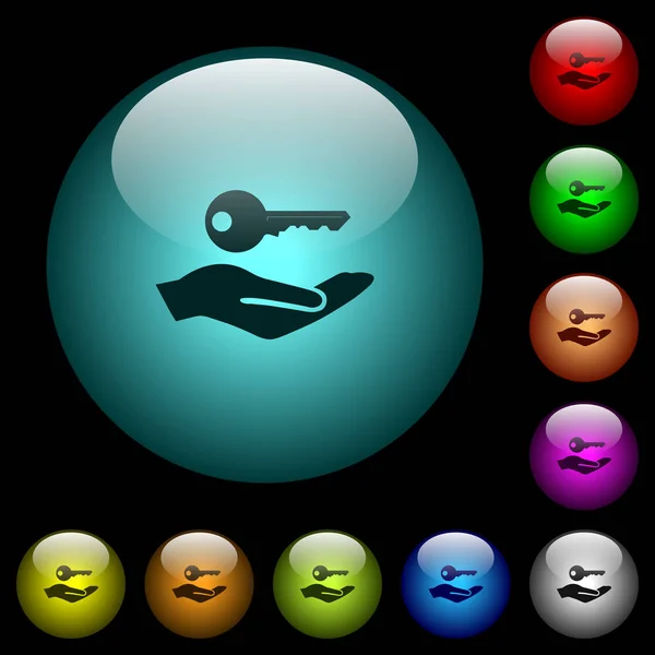 Fire Extinguisher Icons Color Illuminated Spherical Glass Buttons Black Background Stock Vector ...