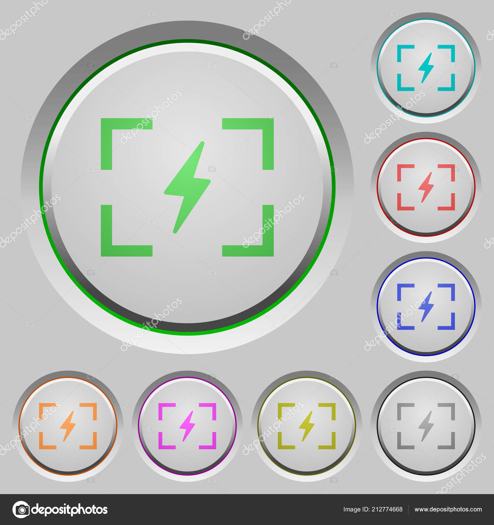 Camera Flash Mode Color Icons Sunk Push Buttons Stock Vector by ...