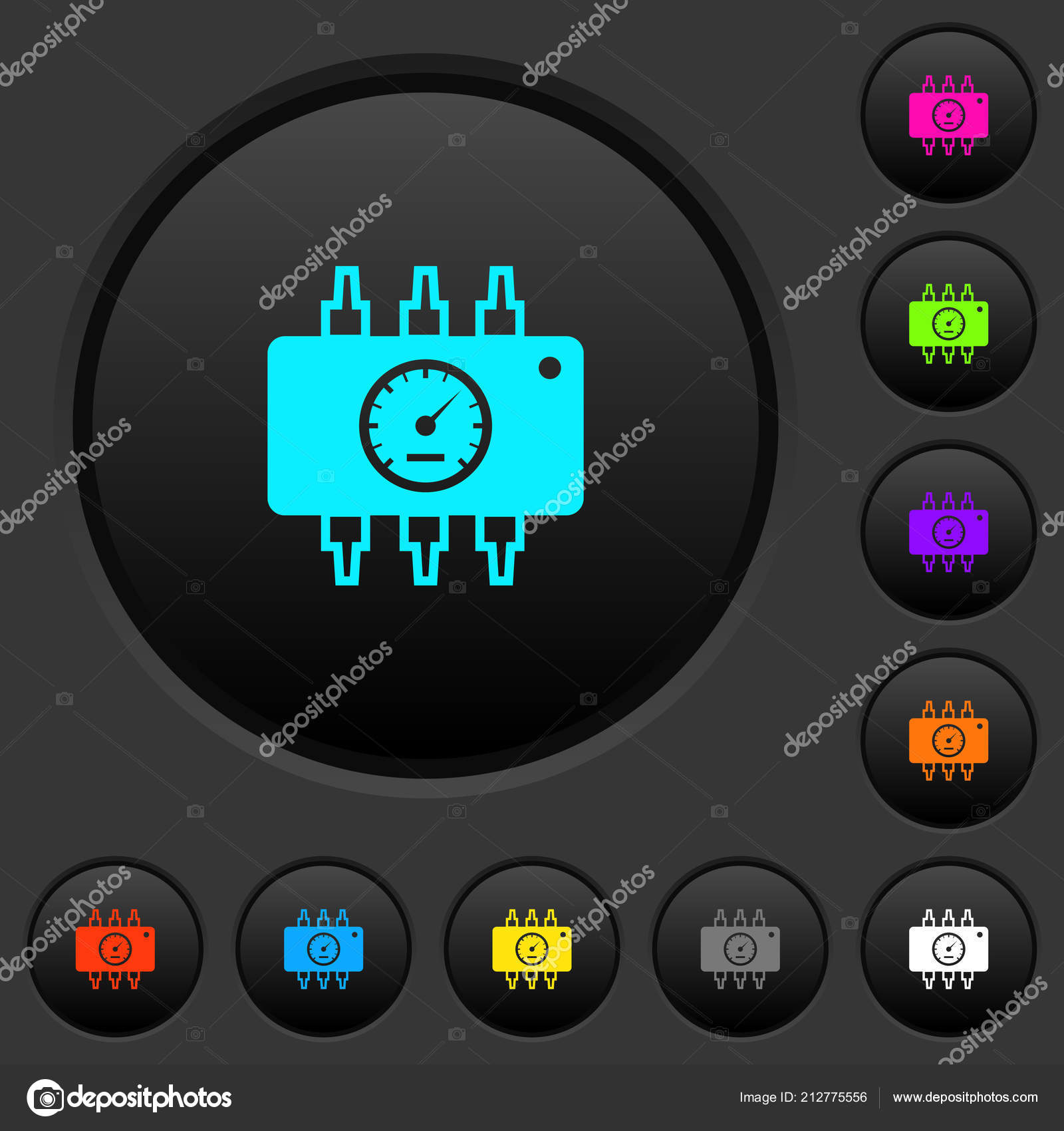 Hardware Diagnostics Dark Push Buttons Vivid Color Icons Dark Grey Stock Vector Image By