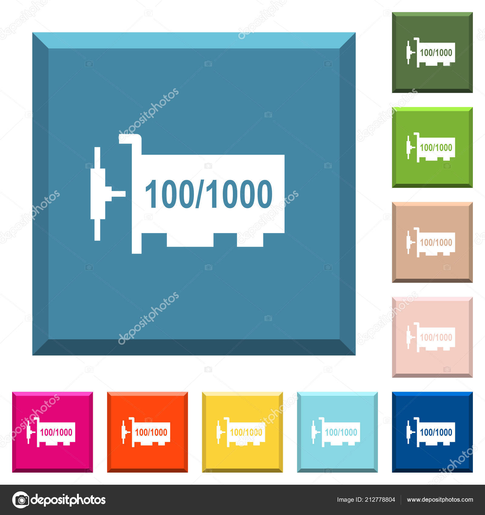 Gigabit Ethernet Network Controller White Icons Edged Square Buttons ...