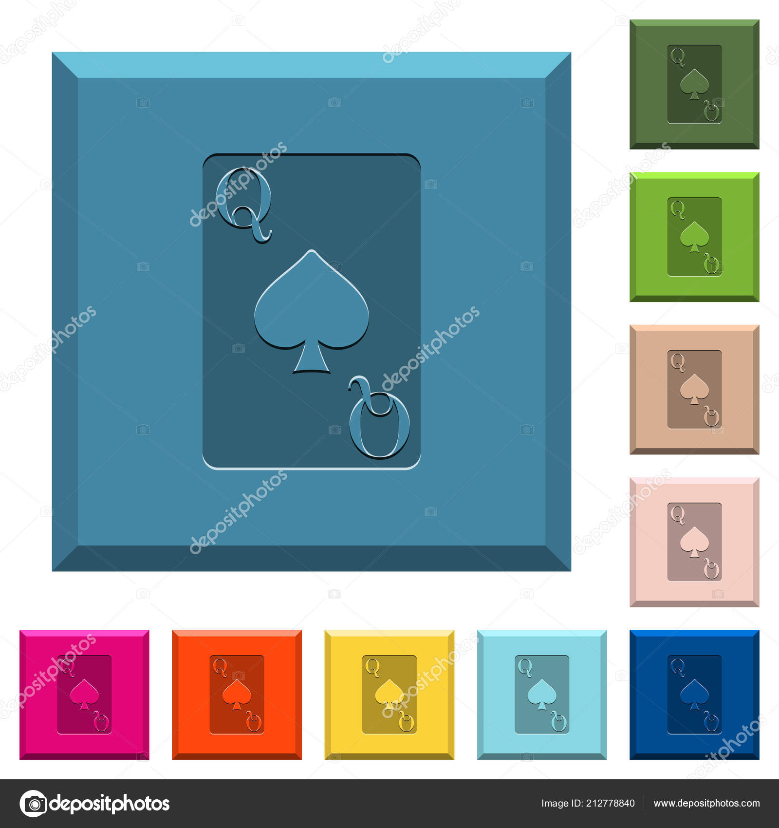 Queen Spades Card Engraved Icons Edged Square Buttons Various Trendy ...