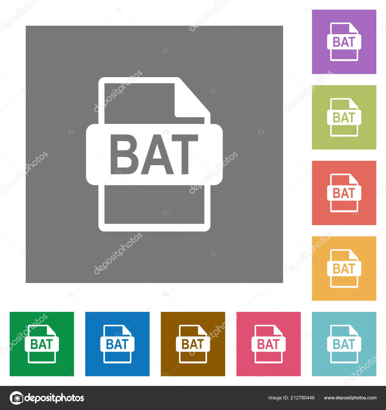Bat File Format Flat Icons Simple Color Square Backgrounds Stock Vector ...