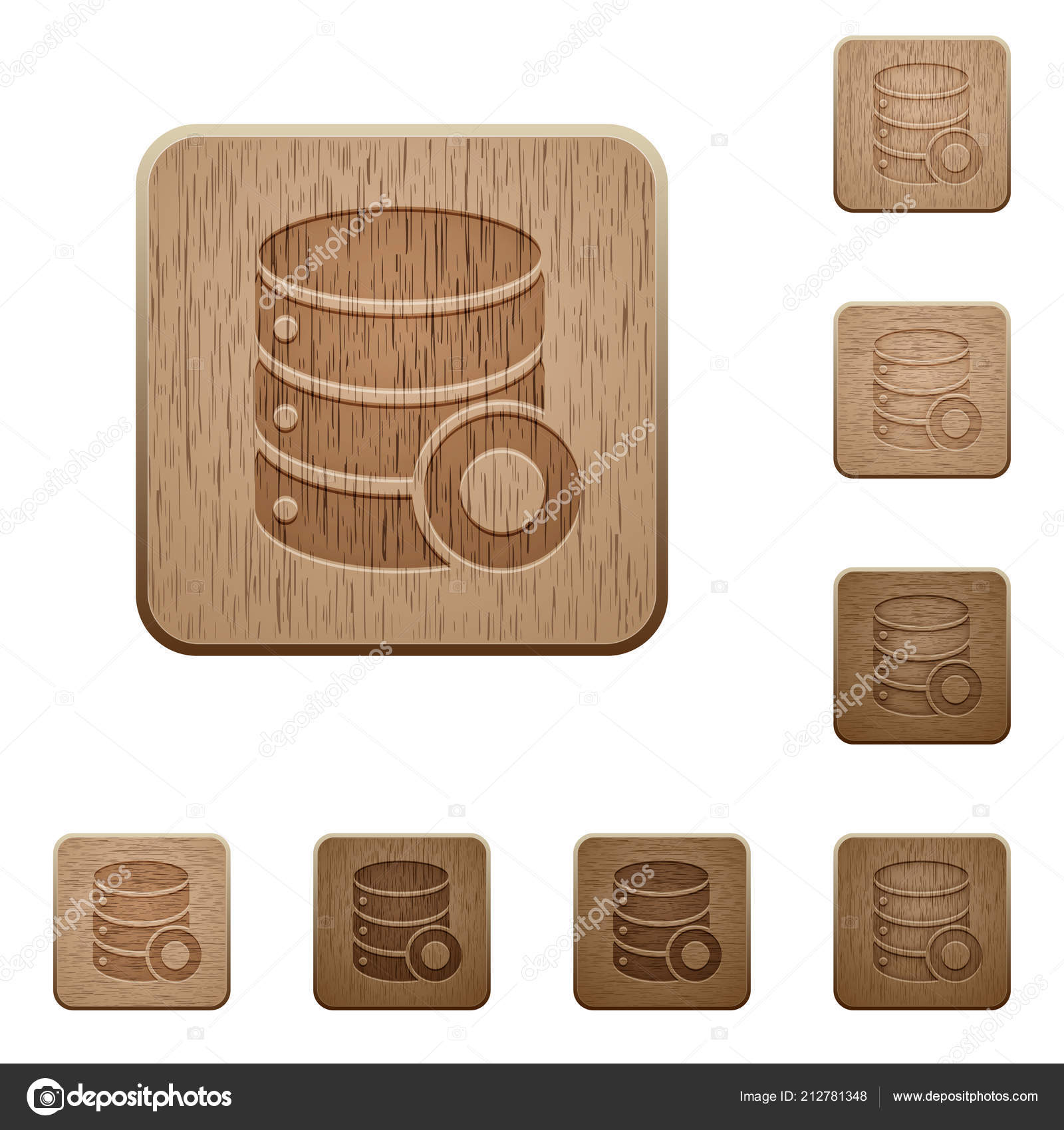 Database Macro Record Rounded Square Carved Wooden Button Styles Stock ...
