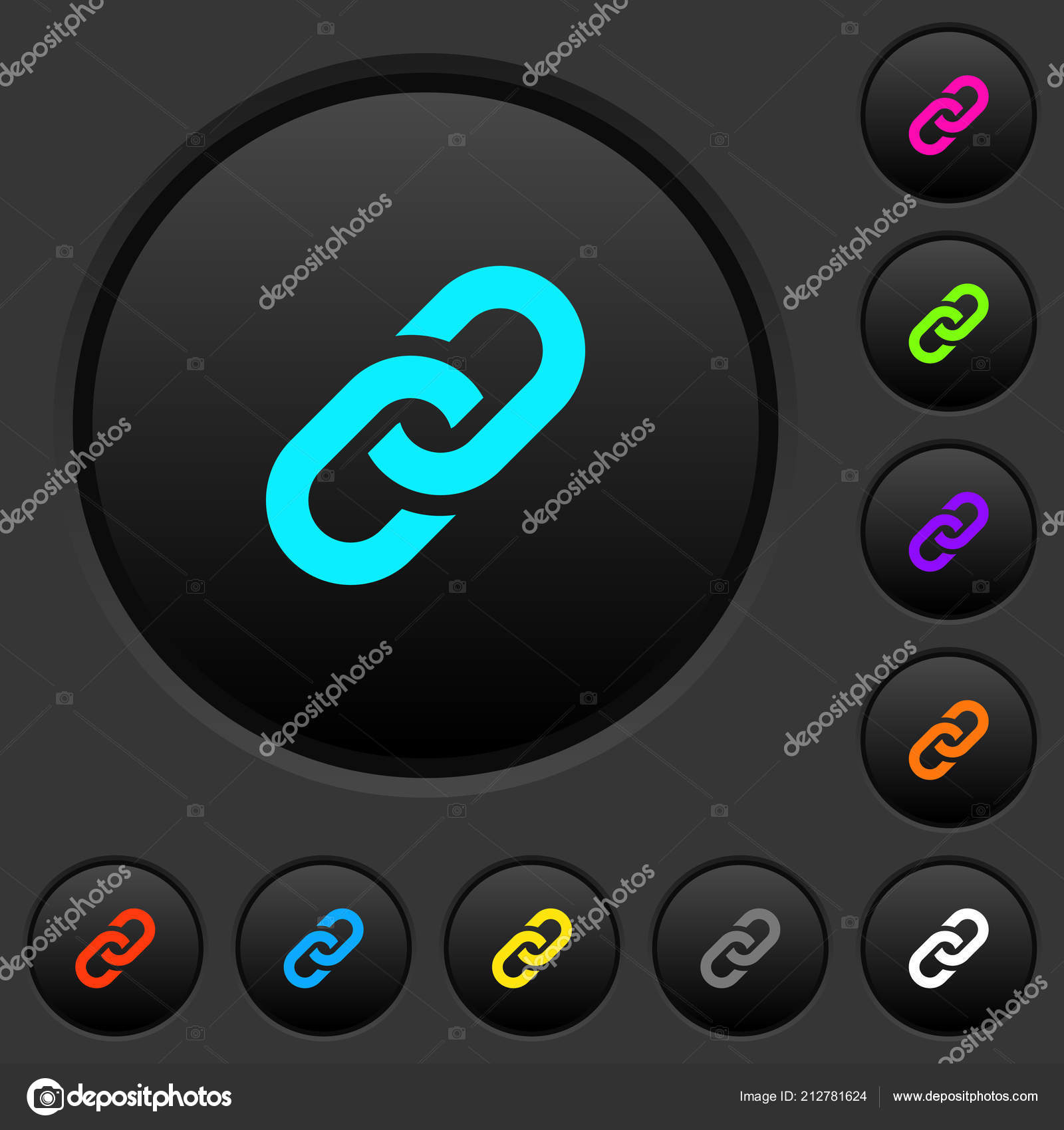 Link Dark Push Buttons Vivid Color Icons Dark Grey Background Stock ... Link Dark Push Buttons Vivid Color Icons Dark Grey Background Stock ...