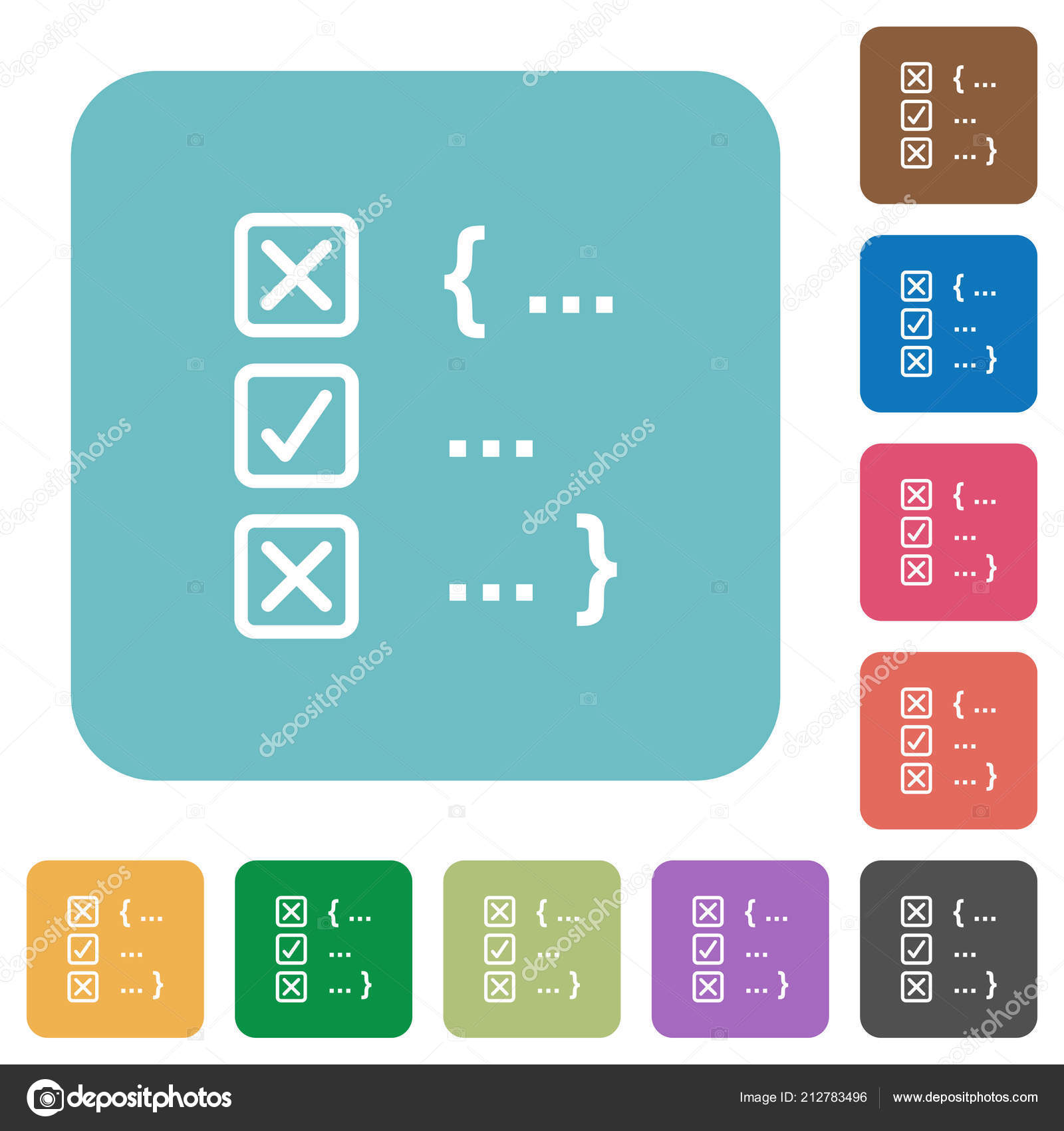 Source Code Checking White Flat Icons Color Rounded Square Backgrounds ...