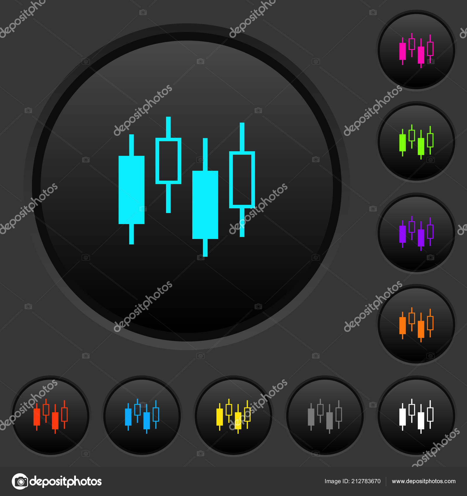 Candlestick Chart Dark Push Buttons Vivid Color Icons Dark Grey Stock Vector By ©renegadehomie