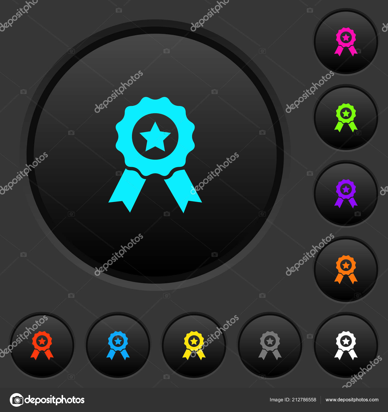 Award Ribbons Dark Push Buttons Vivid Color Icons Dark Grey Stock Vector Image By ©renegadehomie