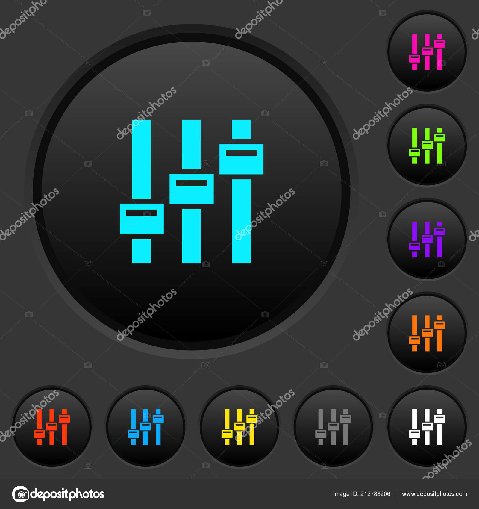 Adjust Dark Push Buttons Vivid Color Icons Dark Grey Background Stock ...