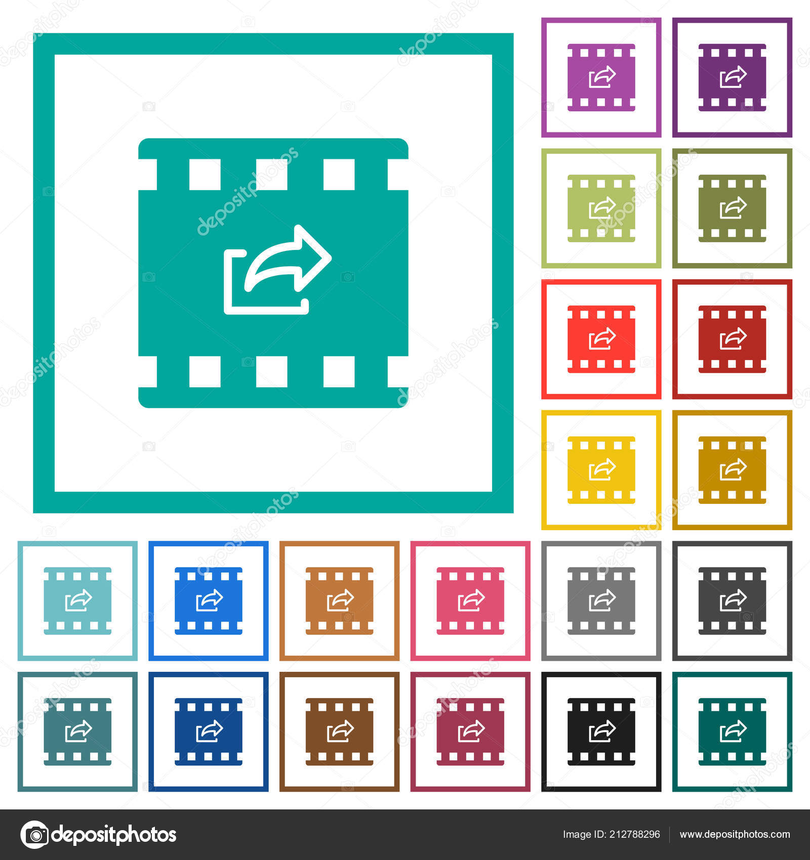 Export Movie Flat Color Icons Quadrant Frames White Background Stock ...