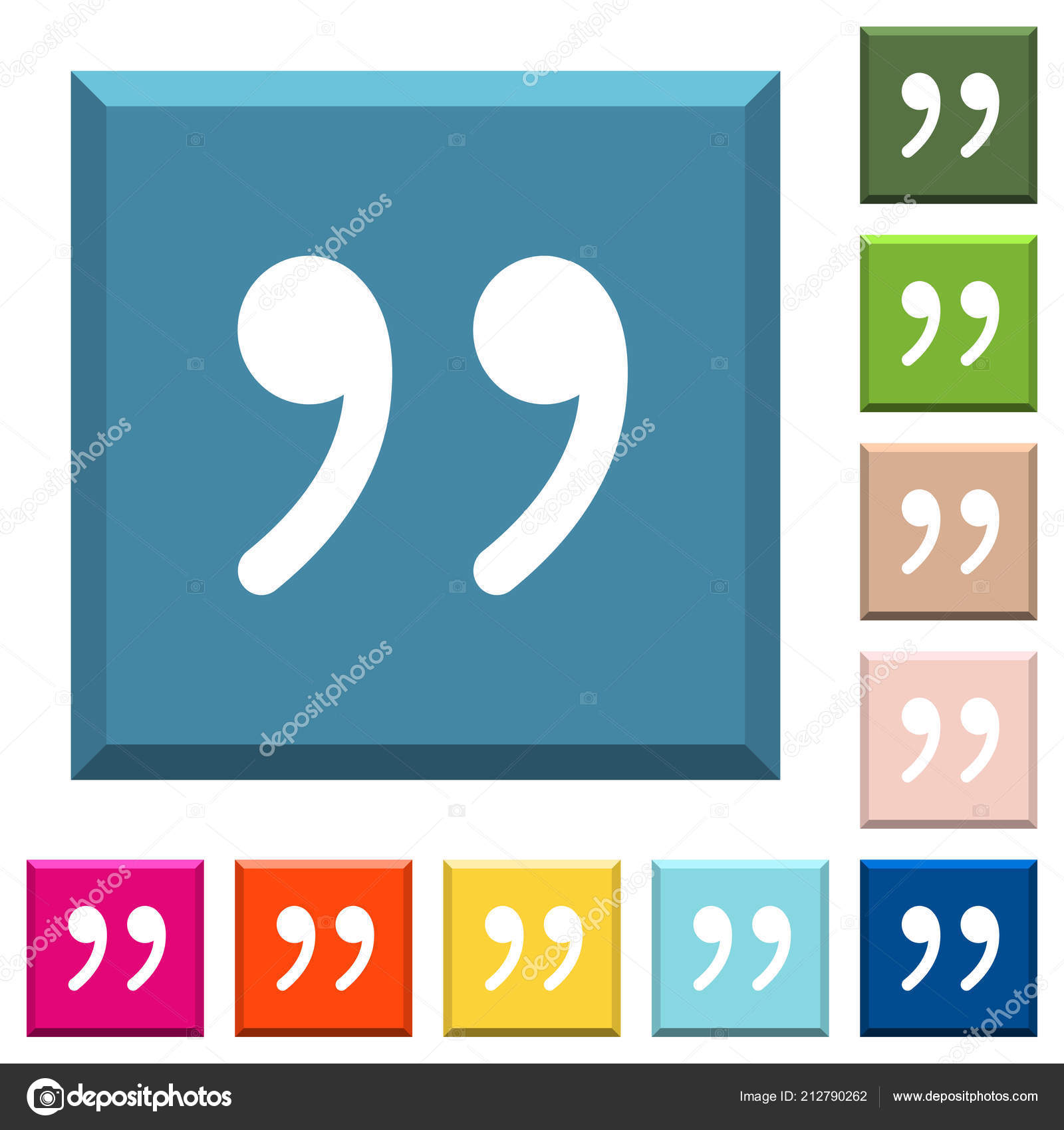 Quotation Mark White Icons Edged Square Buttons Various Trendy Colors ...