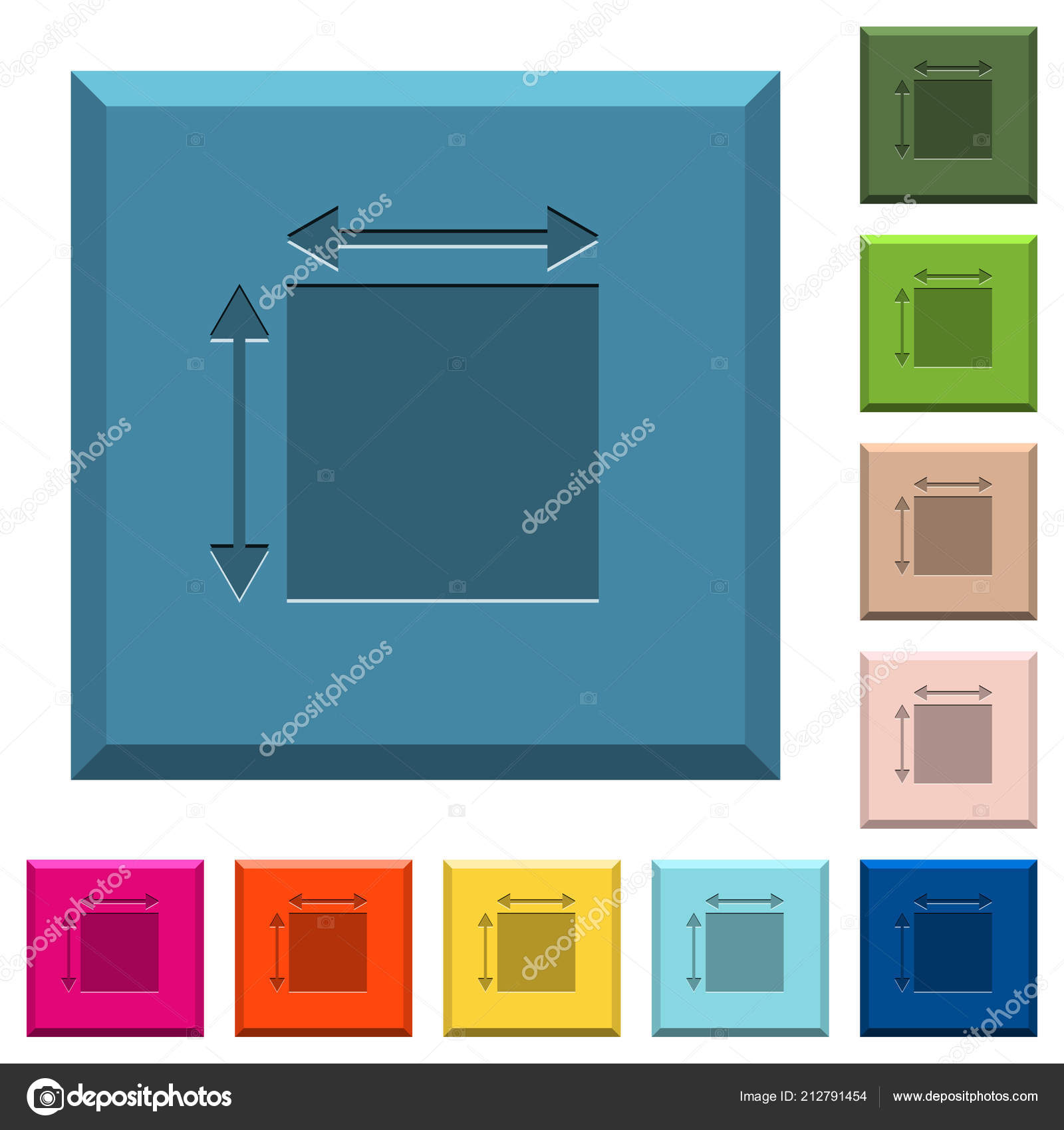 Elemet Dimensions Engraved Icons Edged Square Buttons Various Trendy ...