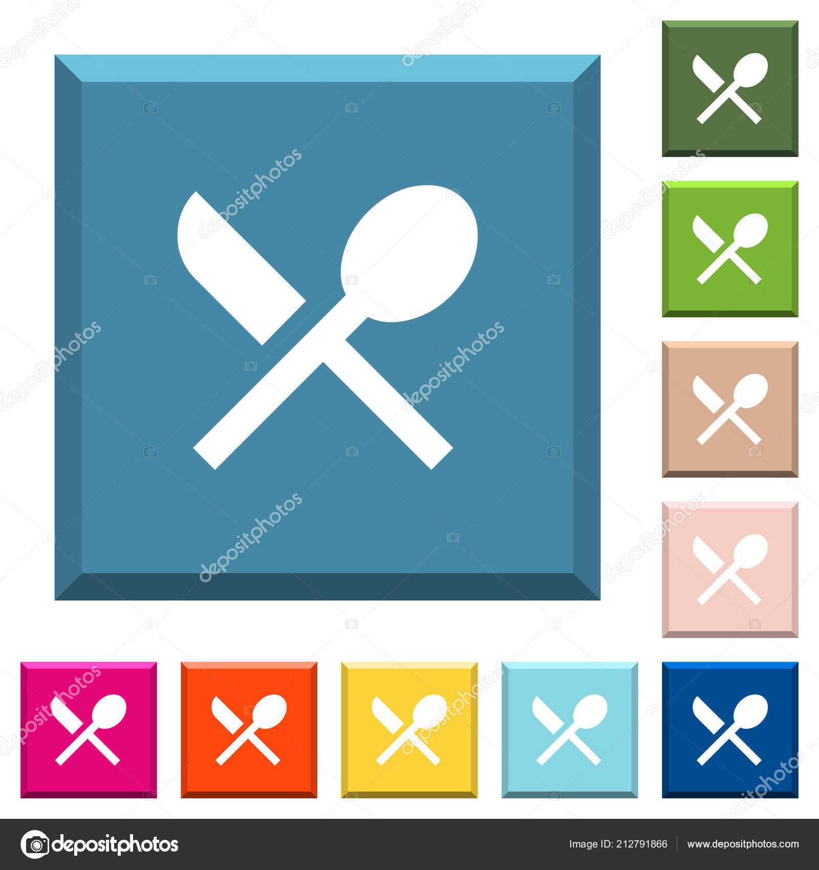 Dining White Icons Edged Square Buttons Various Trendy Colors Stock ...