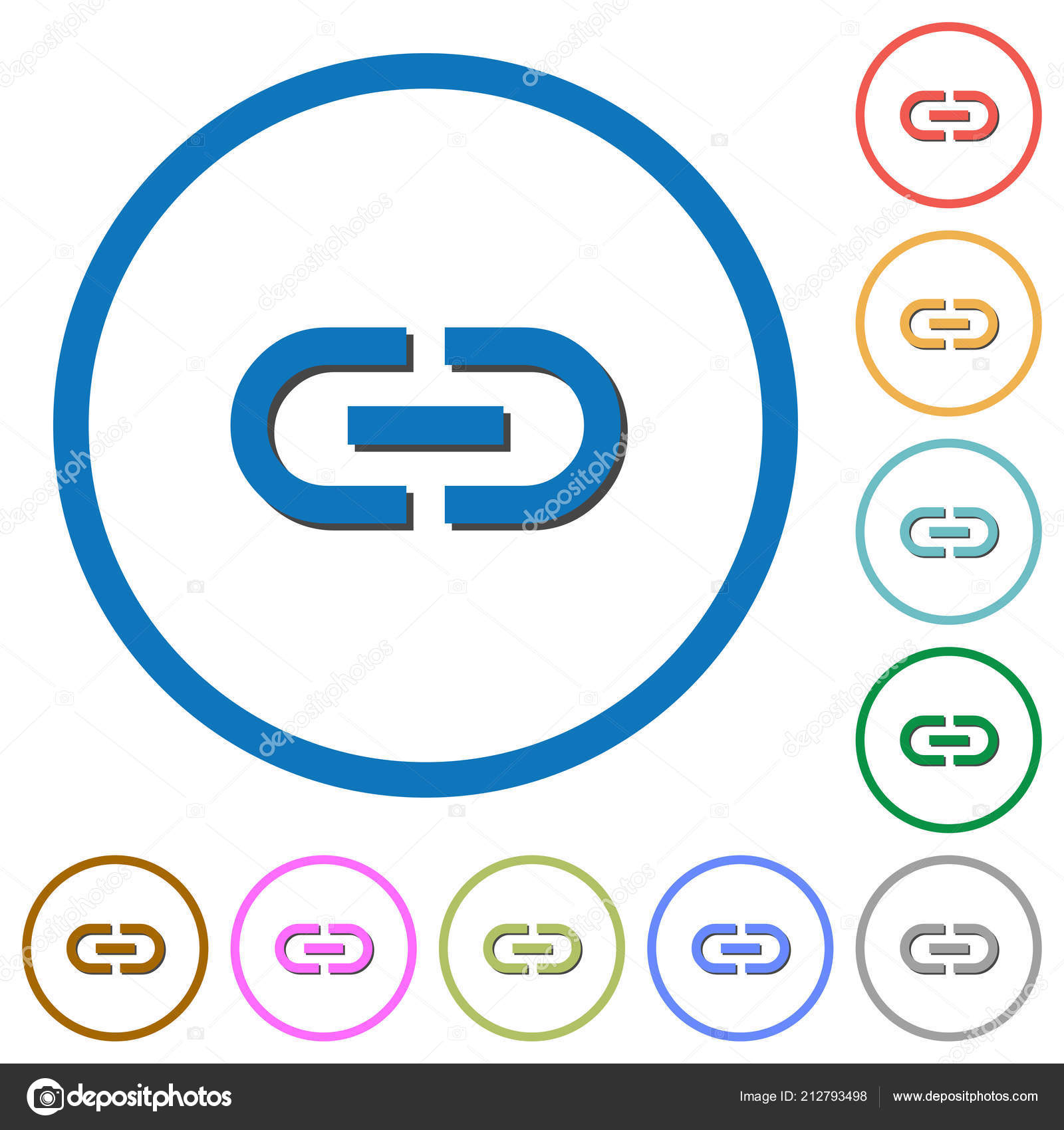 Insert Link Flat Color Vector Icons Shadows Outlines White Background ...