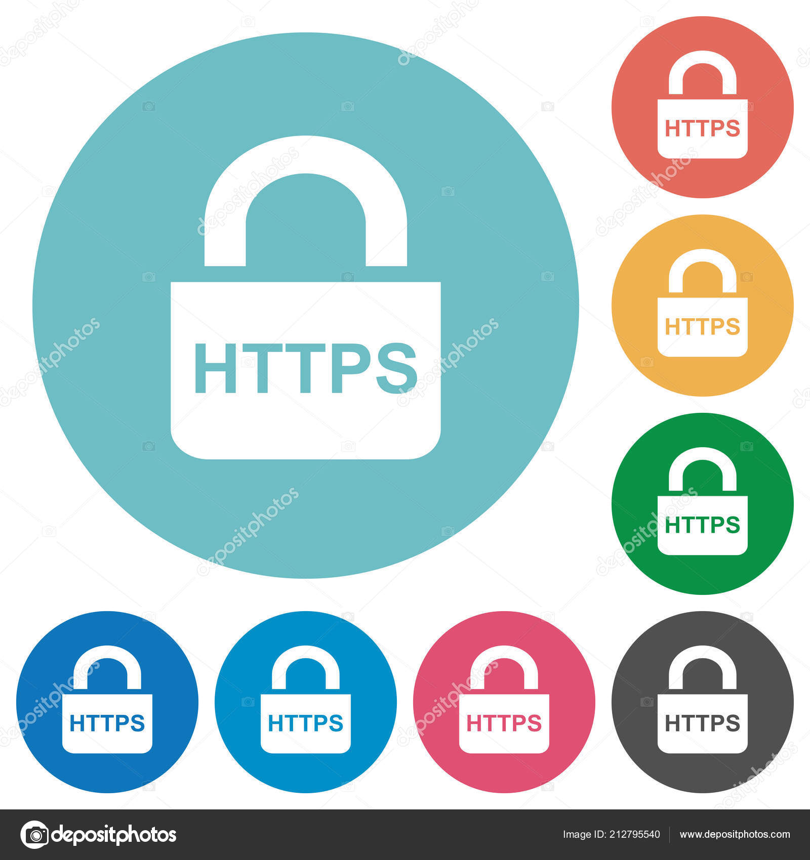 Secure Http Protocol Flat White Icons Color Backgrounds Stock Vector ...