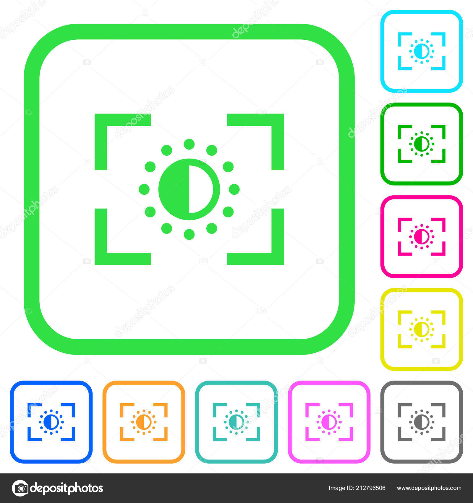 Camera Saturation Setting Vivid Colored Flat Icons Curved Borders White ...