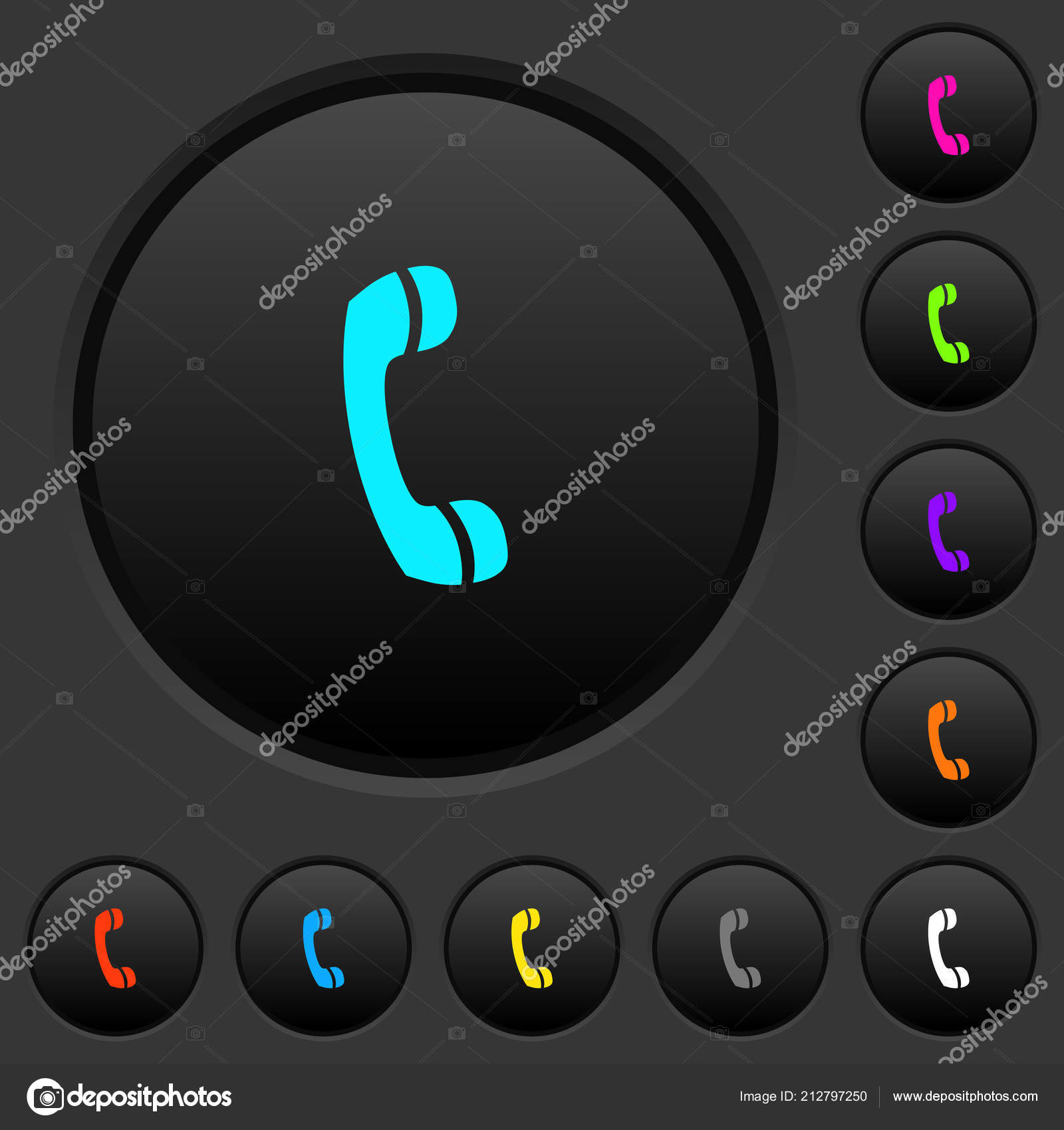 Telephone Call Symbol Dark Push Buttons Vivid Color Icons Dark Stock ...