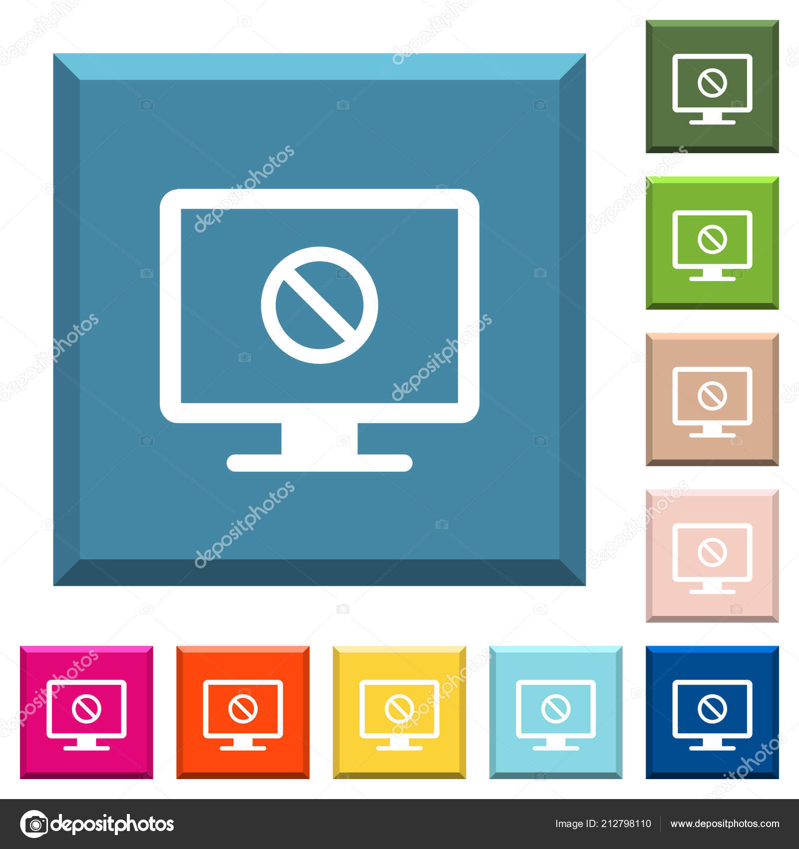 Disabled Display White Icons Edged Square Buttons Various Trendy Colors ...