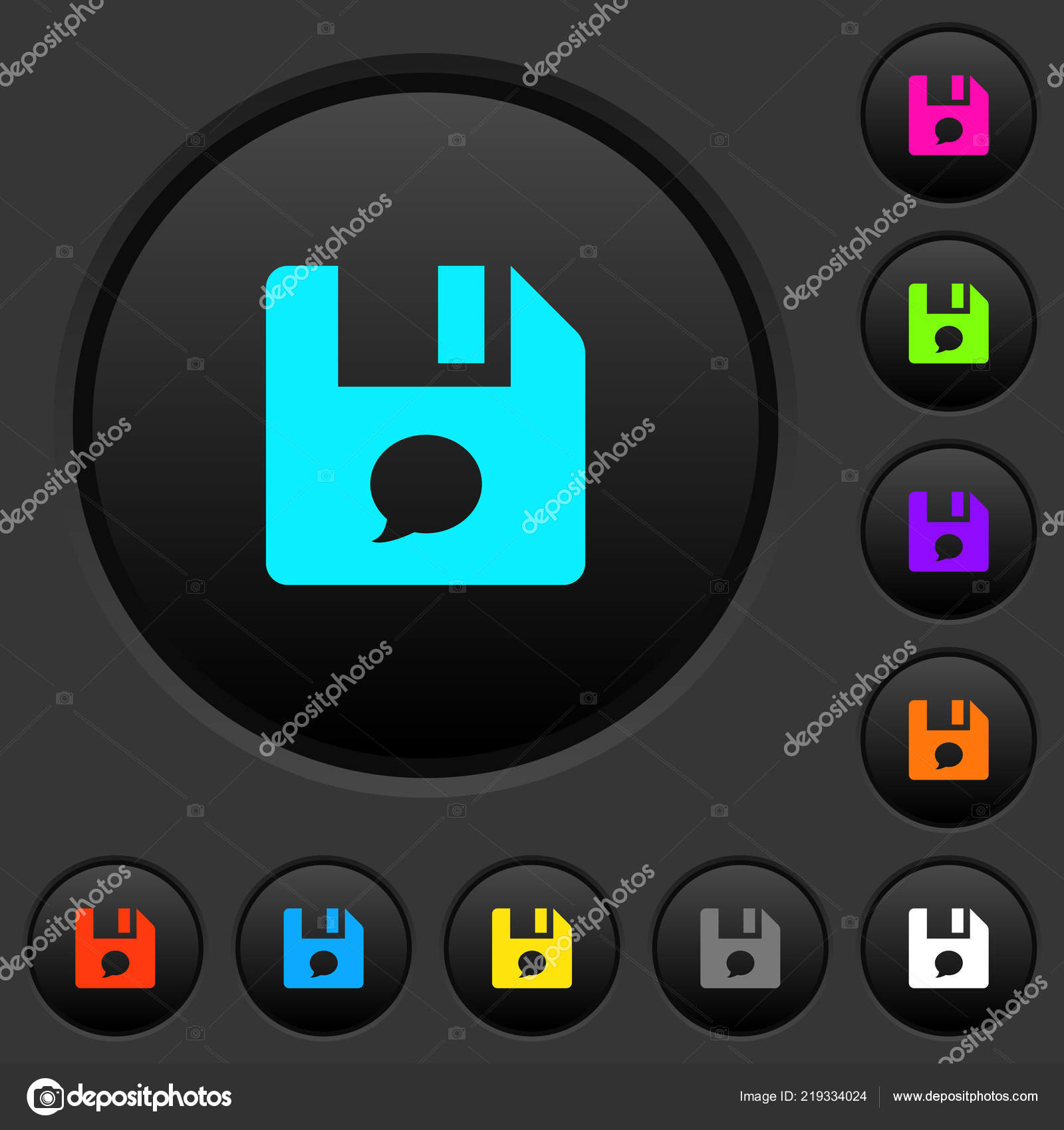 File Comment Dark Push Buttons Vivid Color Icons Dark Grey Stock Vector ...
