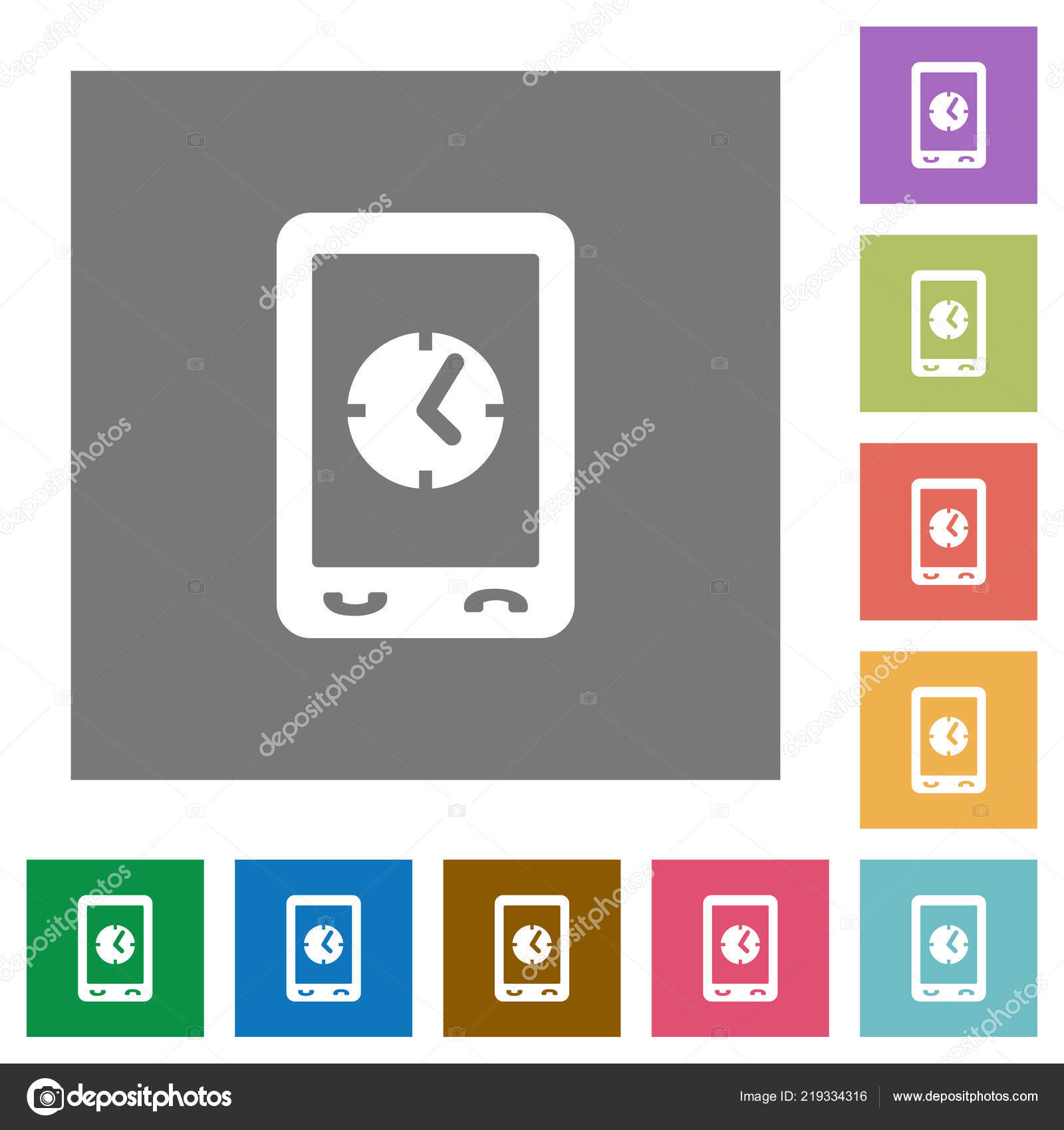 Mobile Clock Flat Icons Simple Color Square Backgrounds Stock Vector by ...