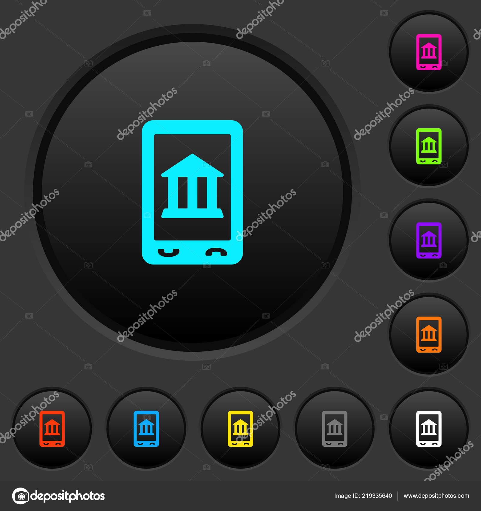Mobile Banking Dark Push Buttons Vivid Color Icons Dark Grey Stock ...