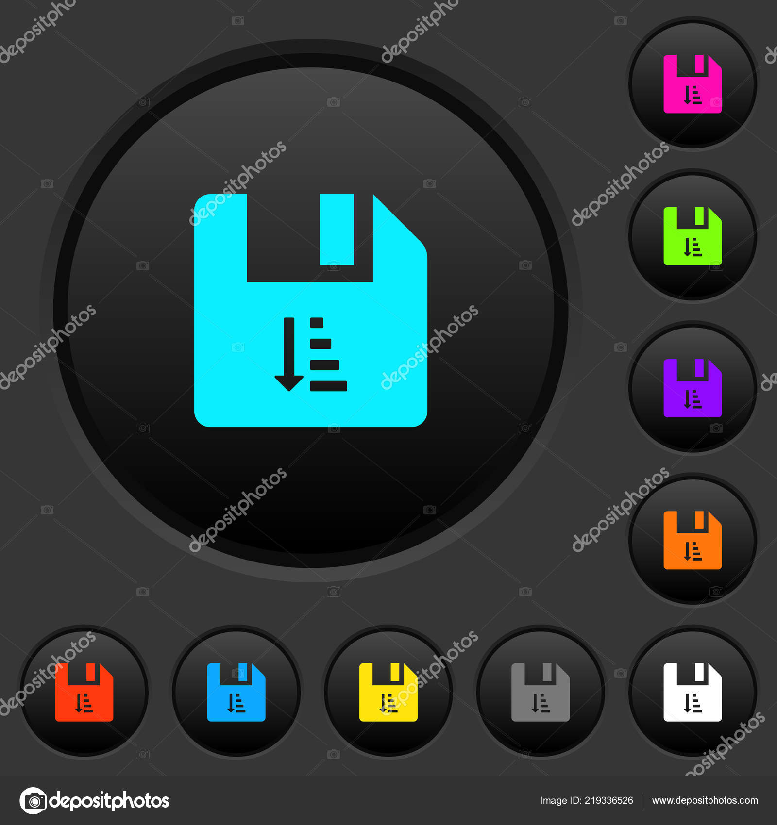 Ascending File Sort Dark Push Buttons Vivid Color Icons Dark Stock Vector Image by ...