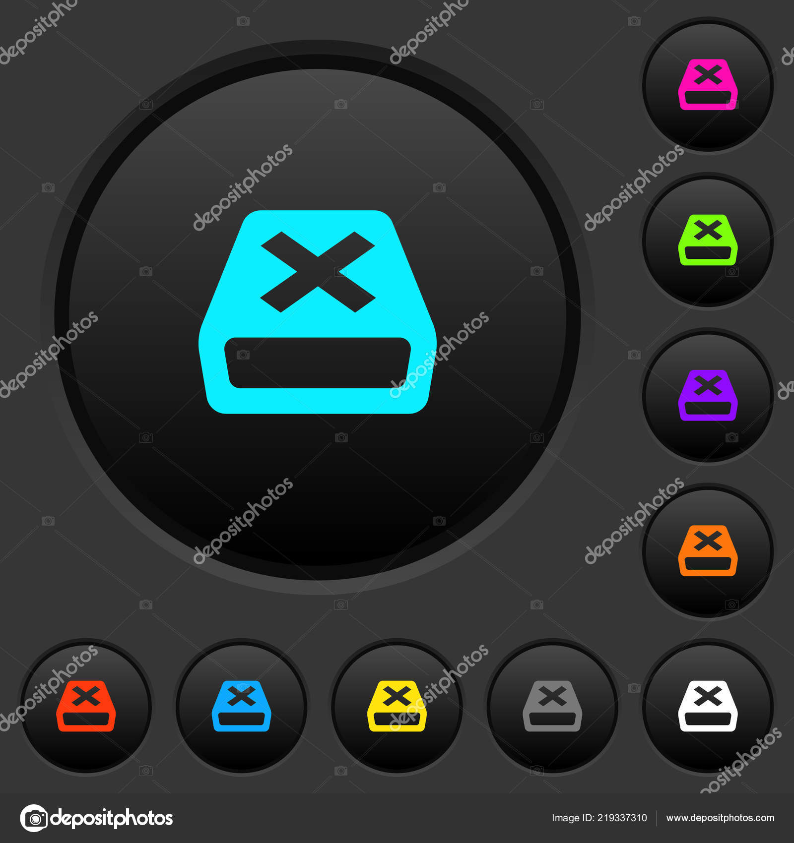 Uninstall Dark Push Buttons Vivid Color Icons Dark Grey Background Stock Vector by ...