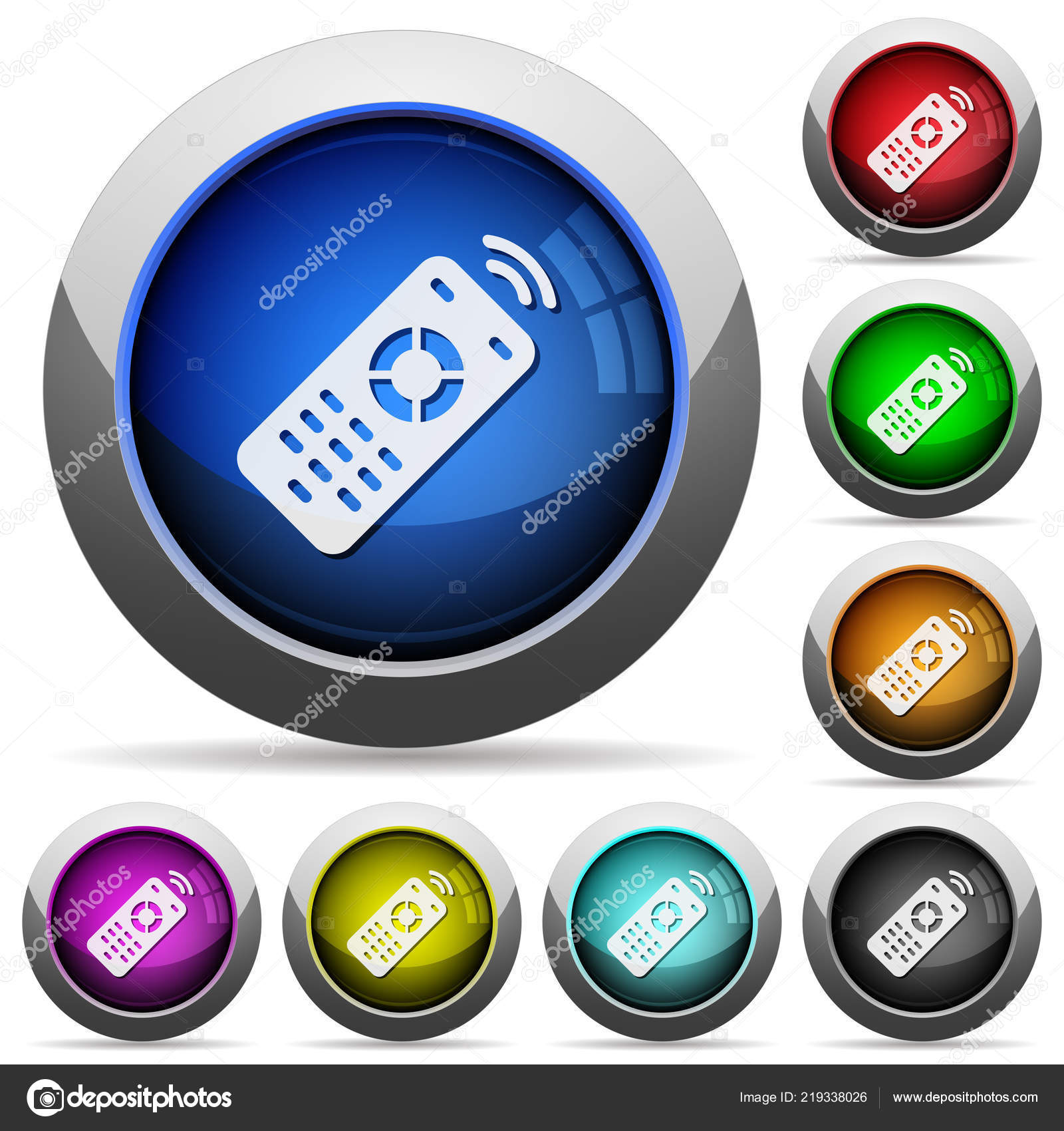 Working Remote Control Icons Glossy Buttons Steel Frames Stock Vector ...